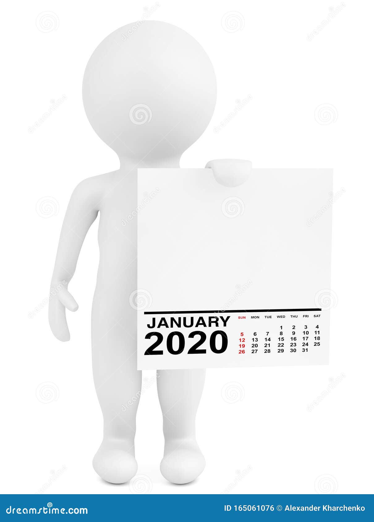 Character Holding Calendar January 2020 Year. 3d Rendering Stock ...