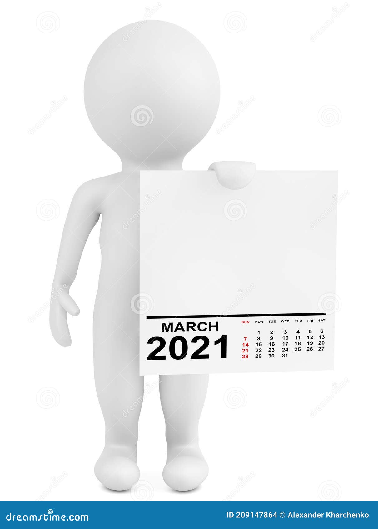 Character Holding Calendar March 2021 Year. 3d Rendering Stock ...