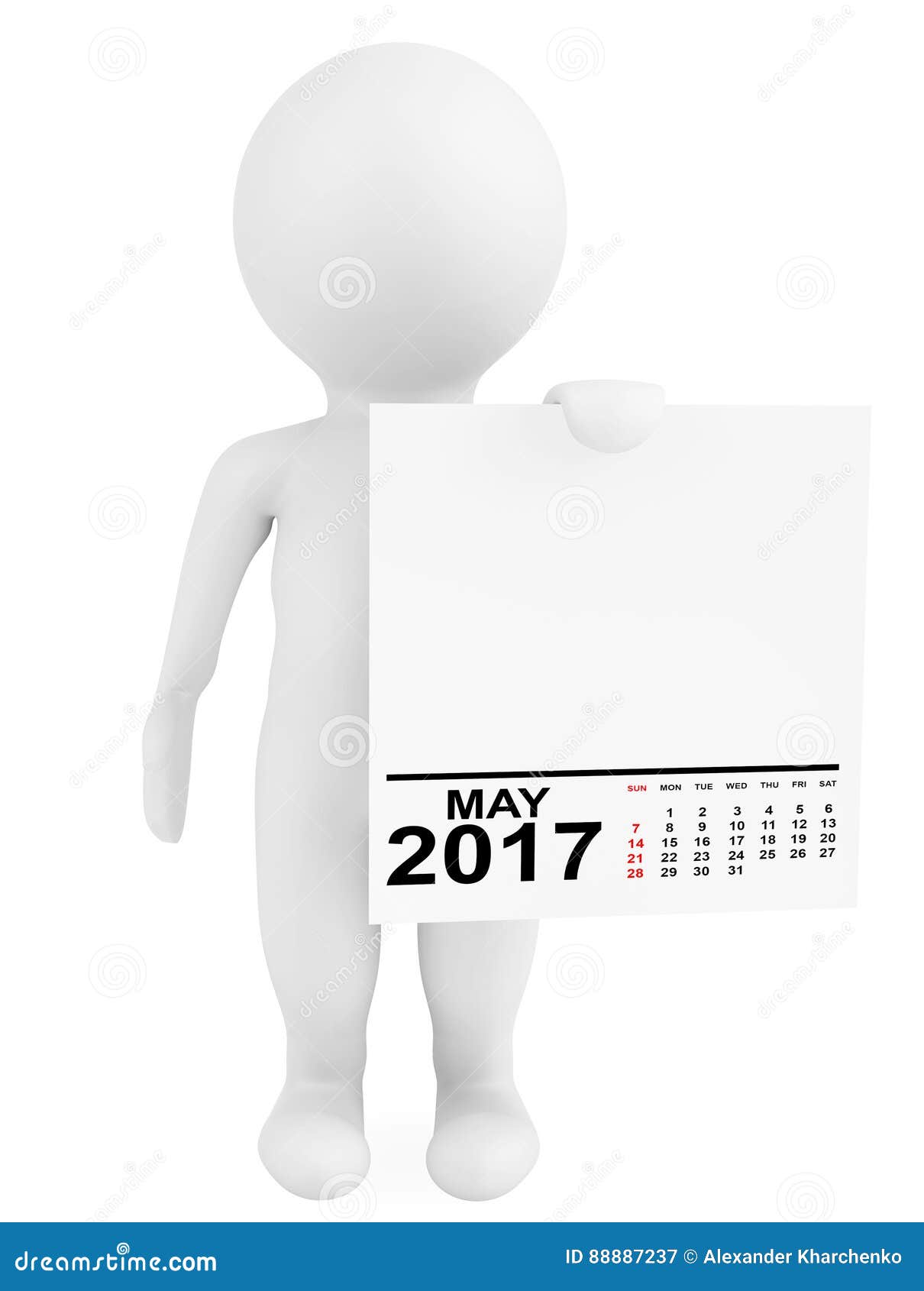 Character Holding Calendar May 2017. 3d Rendering Stock Illustration ...