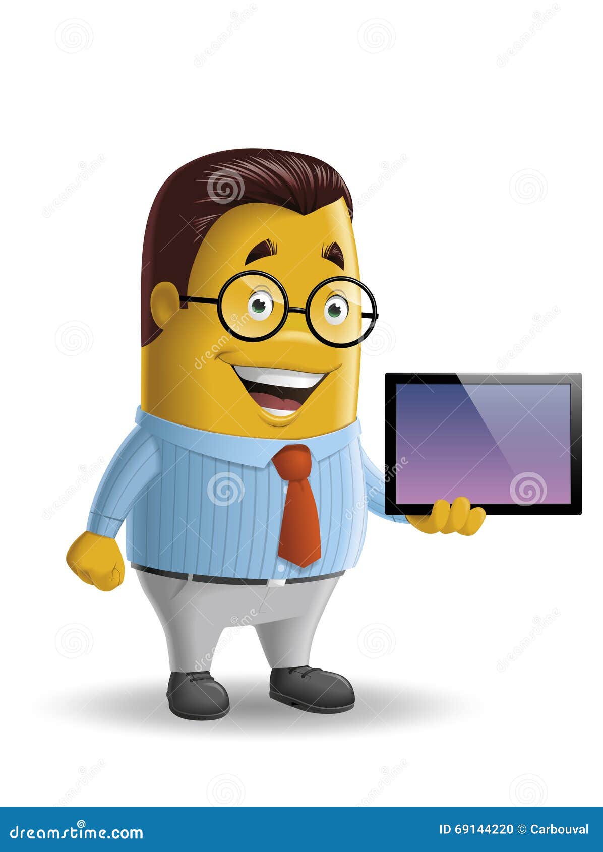 Character holding a tablet stock illustration. Illustration of ...