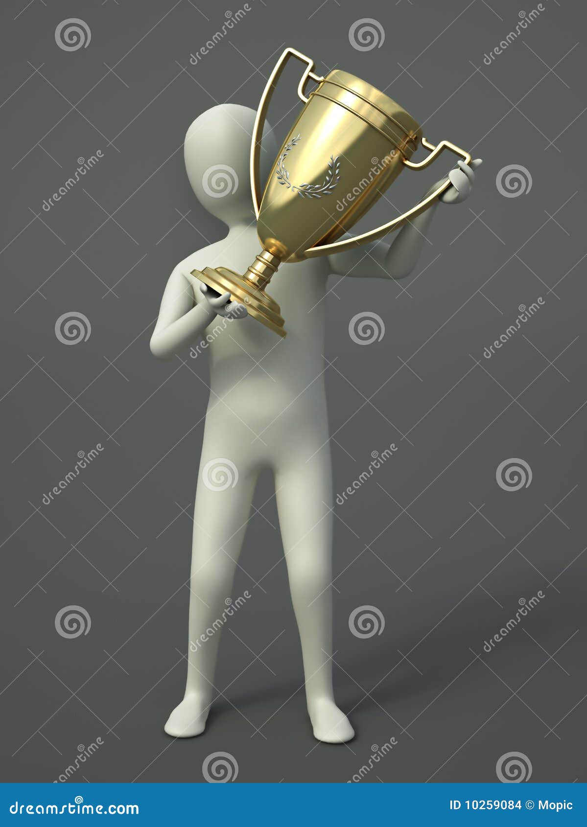 Triumphant 3d Man Holding Up A Winners Trophy Royalty-Free Cartoon ...