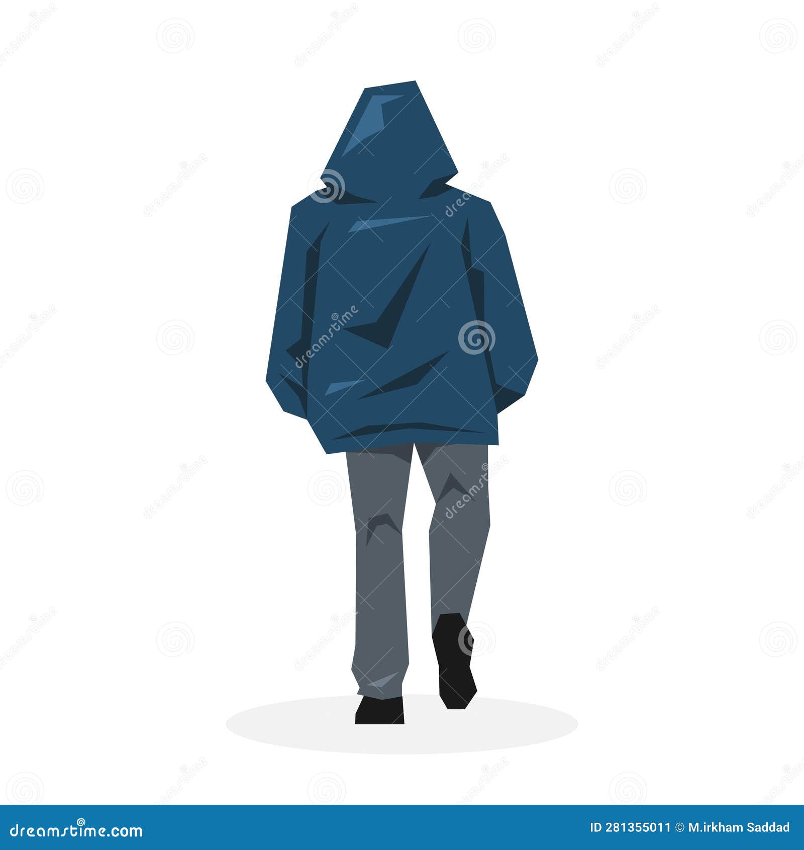 Character in Hooded Jacket Walking Rear View. Flat Vector Illustration ...