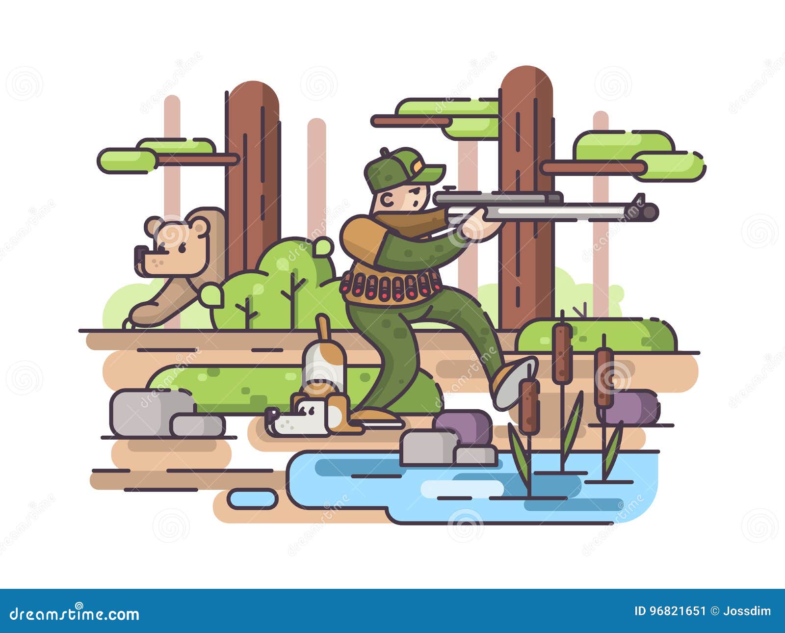 Character of Hunter with Gun Stock Vector - Illustration of hunter ...