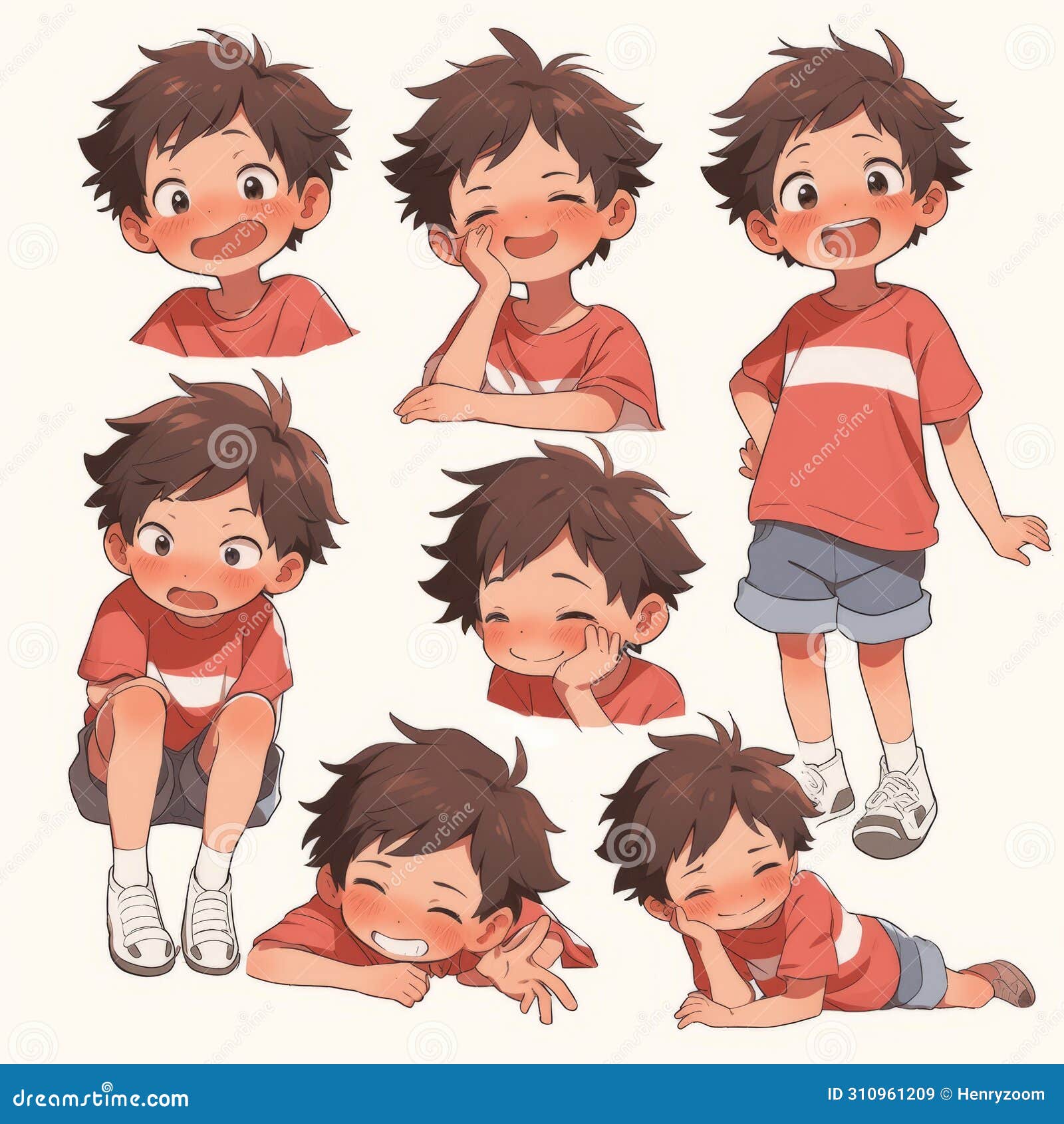Character Illustration of a Young Boy in Different Poses on a White ...