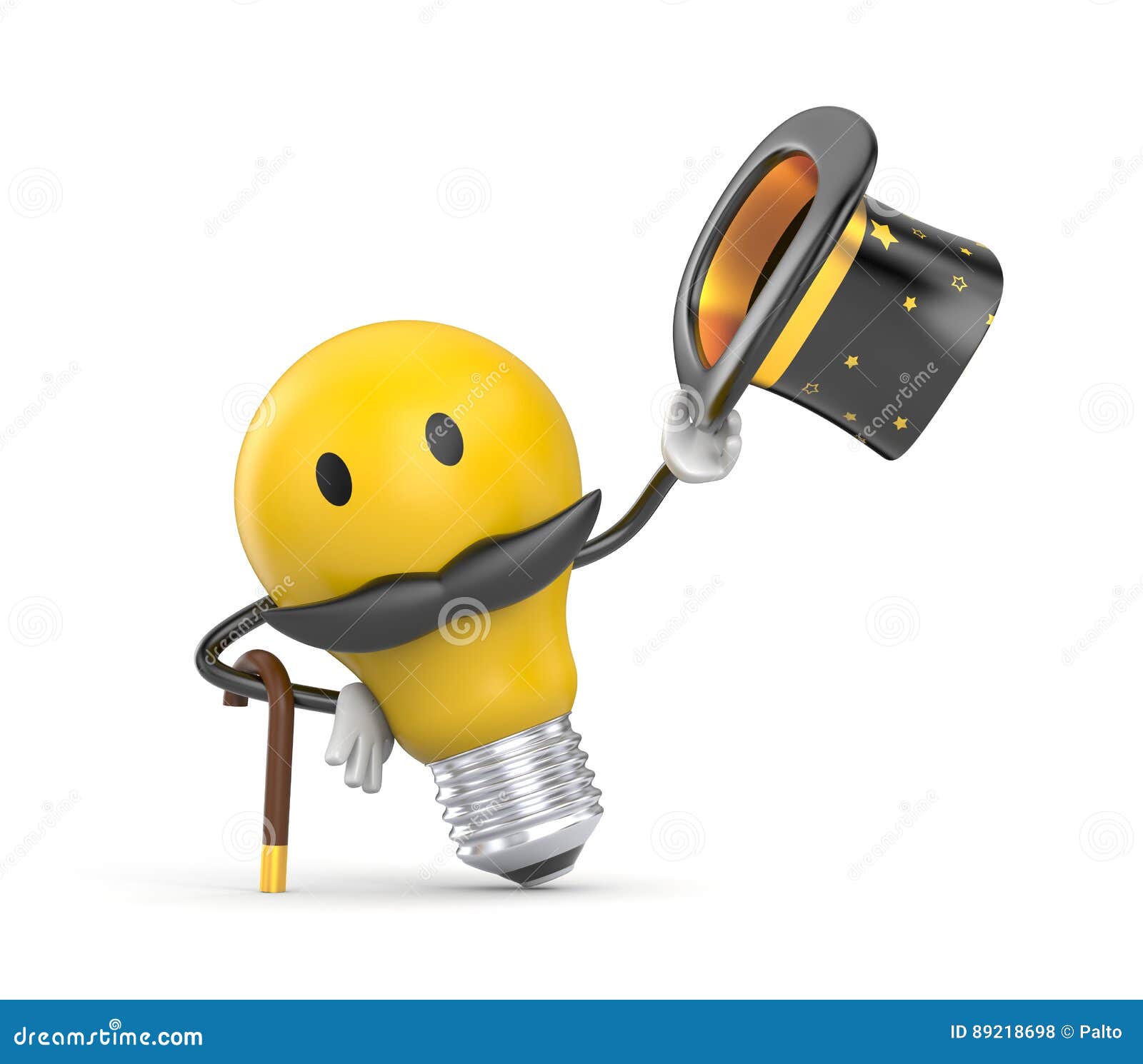 Character Light Bulb Dressed Like a Gentleman Say - Hello. 3D Character ...