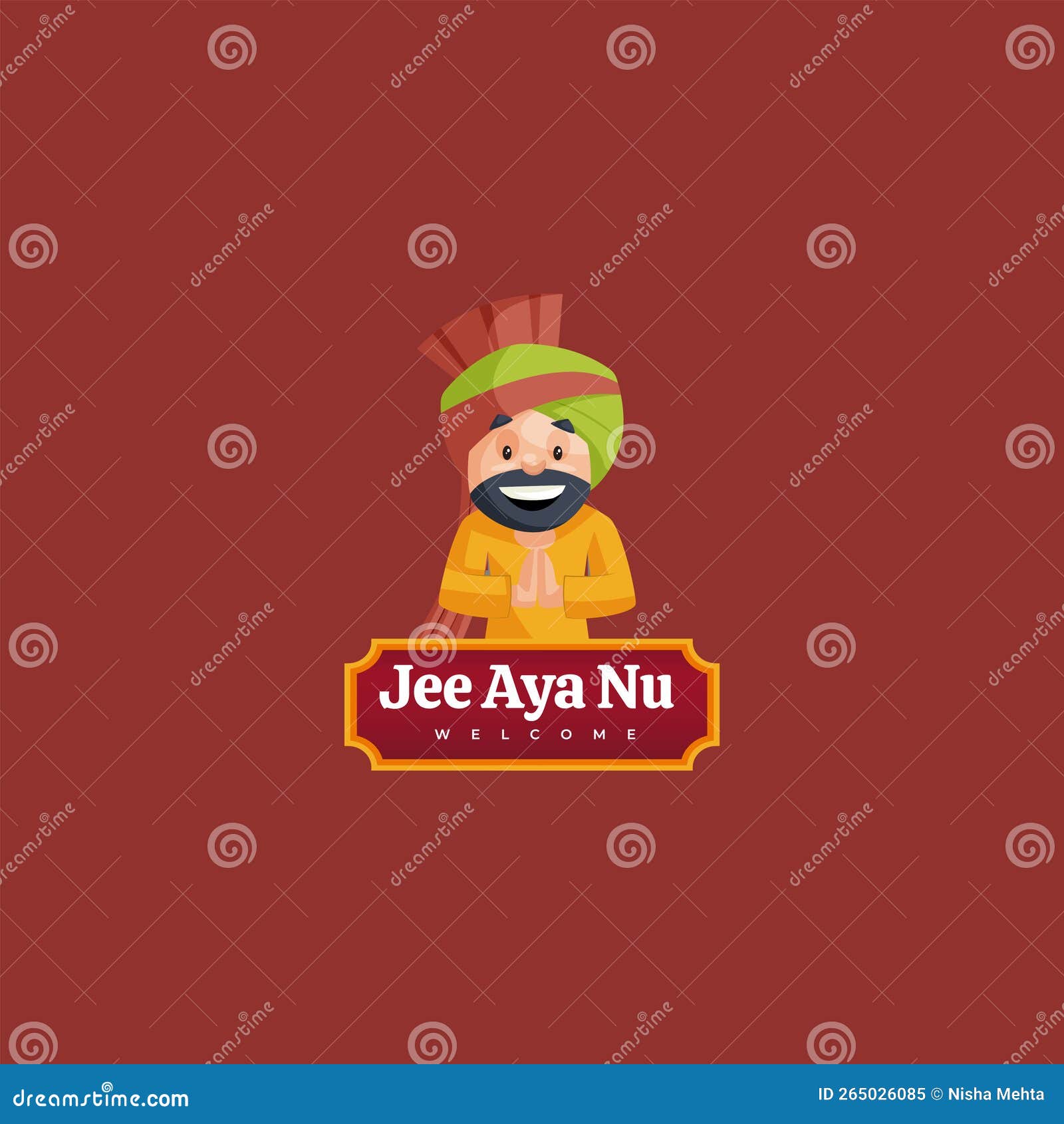 Jee Aya Nu Welcome Vector Mascot Logo Stock Vector - Illustration of ...