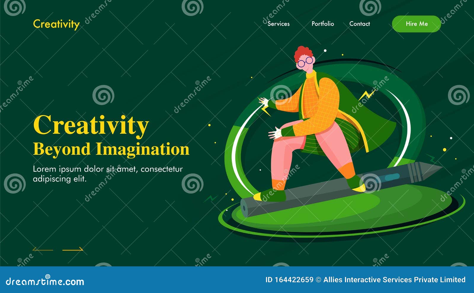 Character of Man Imaginary Flying on Pencil for Creativity Beyond ...