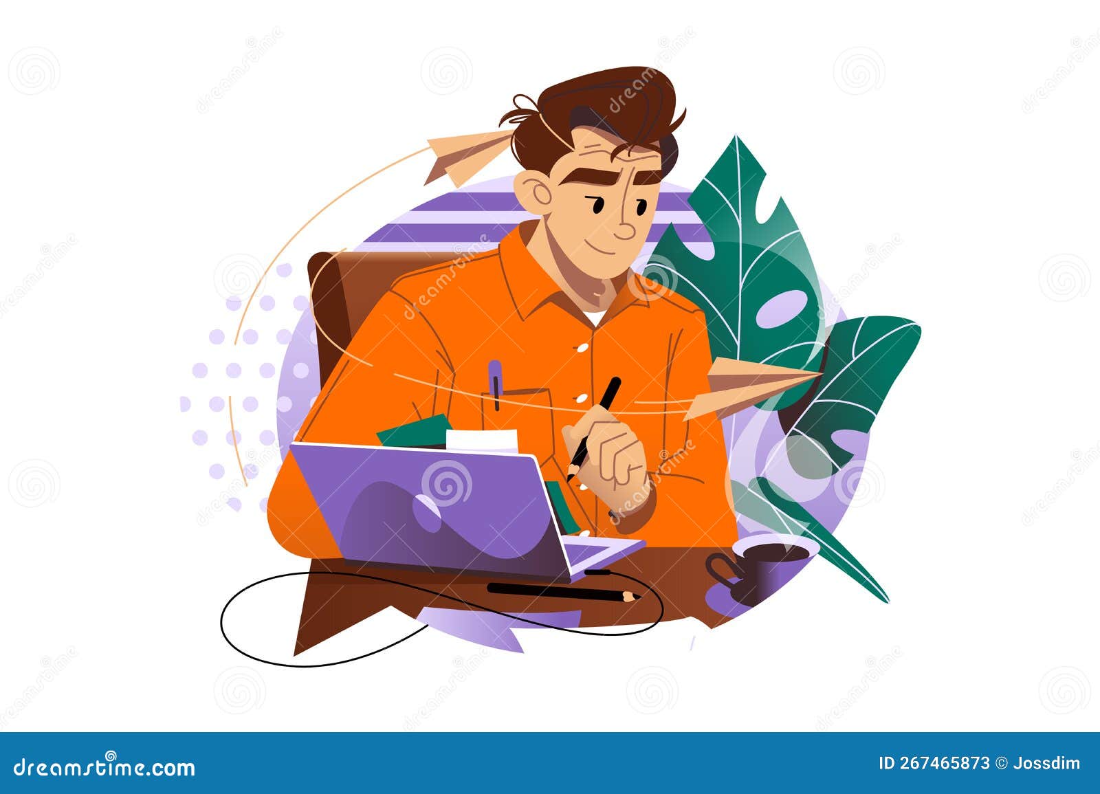 Character Man Working on Project in Office Stock Vector - Illustration ...