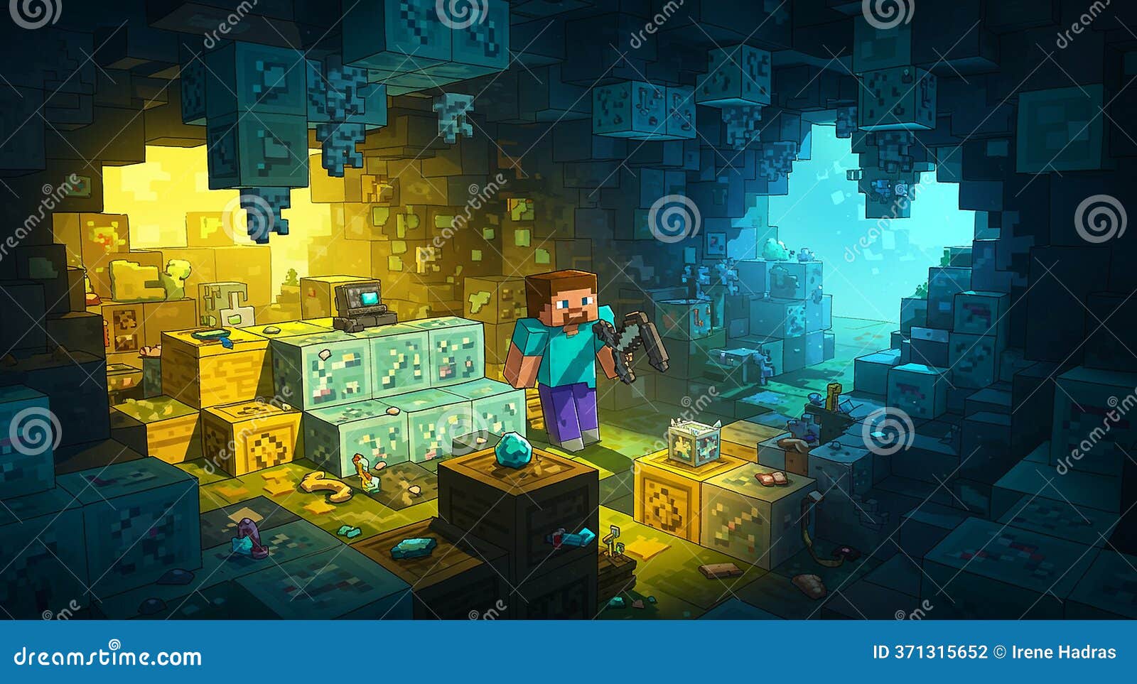 Underground Cave With Bioluminescent Glowworms And Teal Water Stock ...