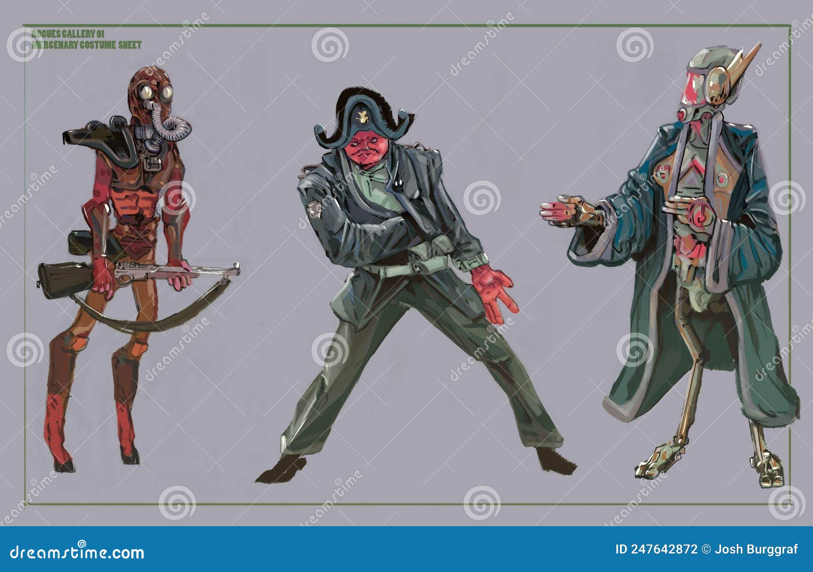 Character Model Sheet for Three Sci-Fi Designs Stock Illustration ...
