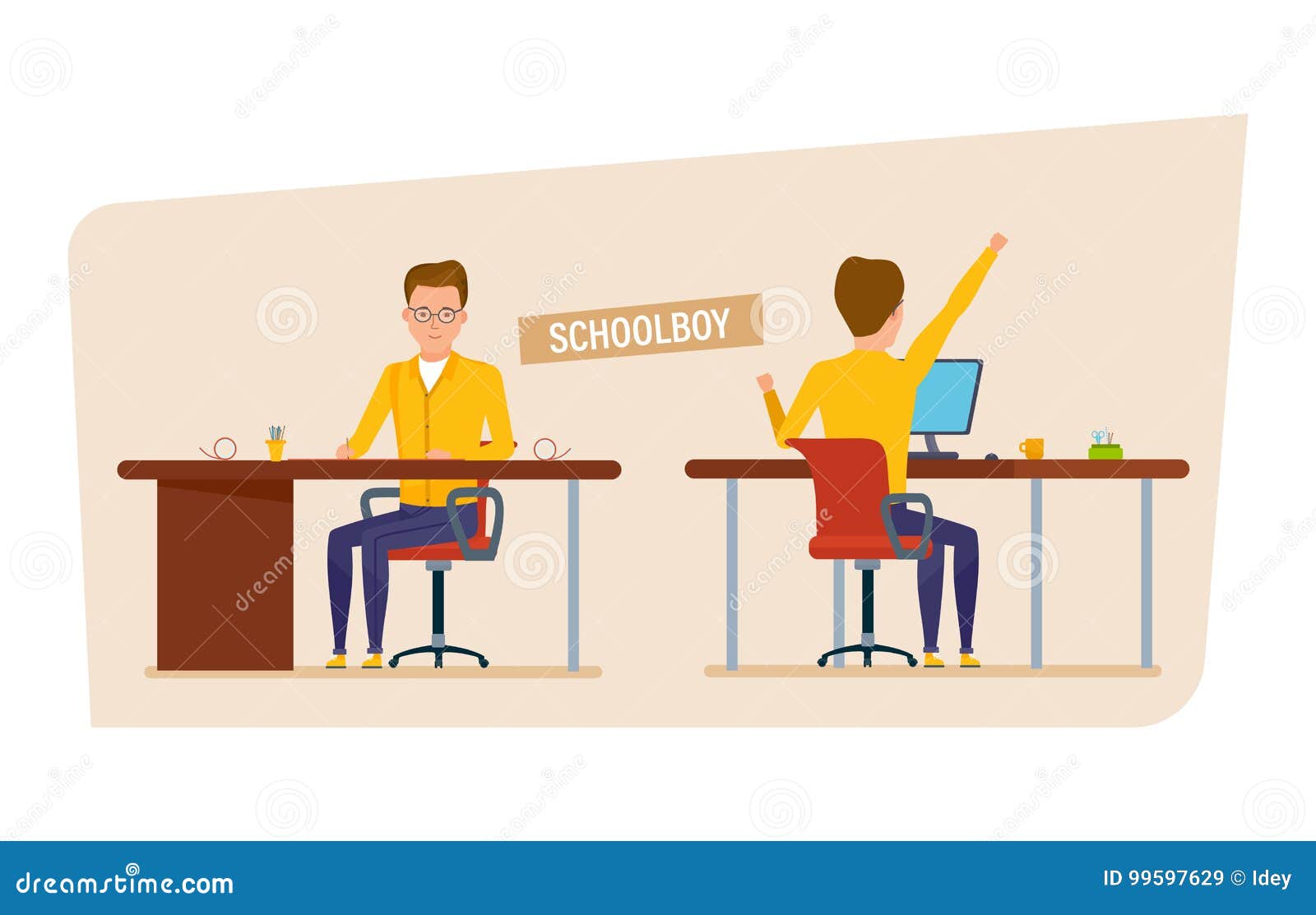 Student in University, at Lecture, in Classroom. Front, Rear View ...