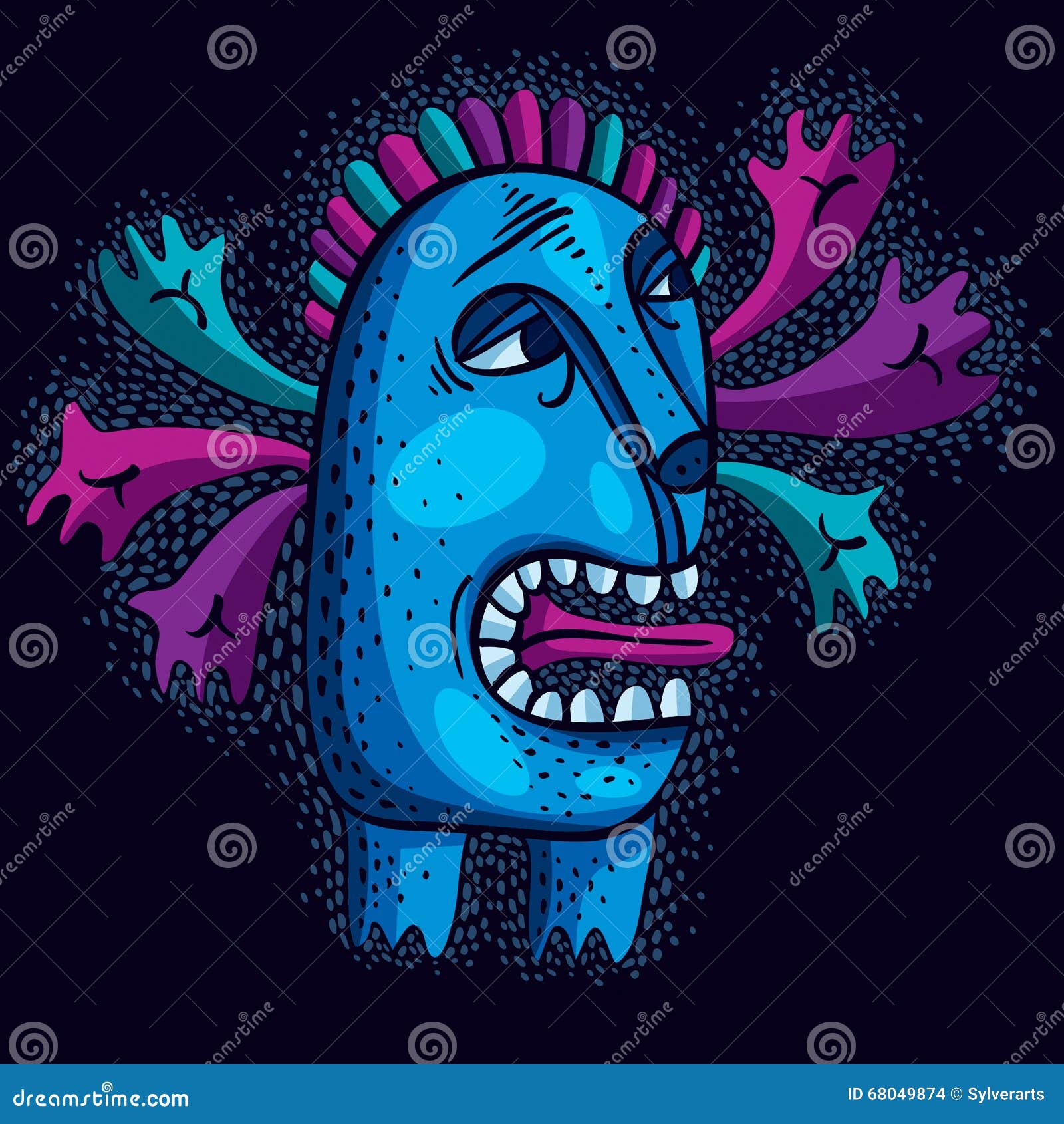 Character Monster Vector Flat Illustration, Cute Blue Mutant. Dr Stock ...