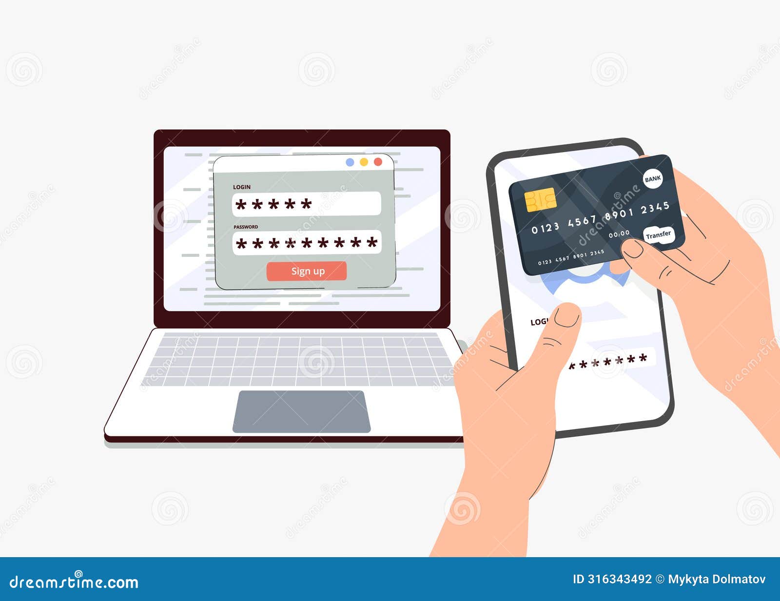 Character at Office Desk Making Secure Payment with Credit Card and ...