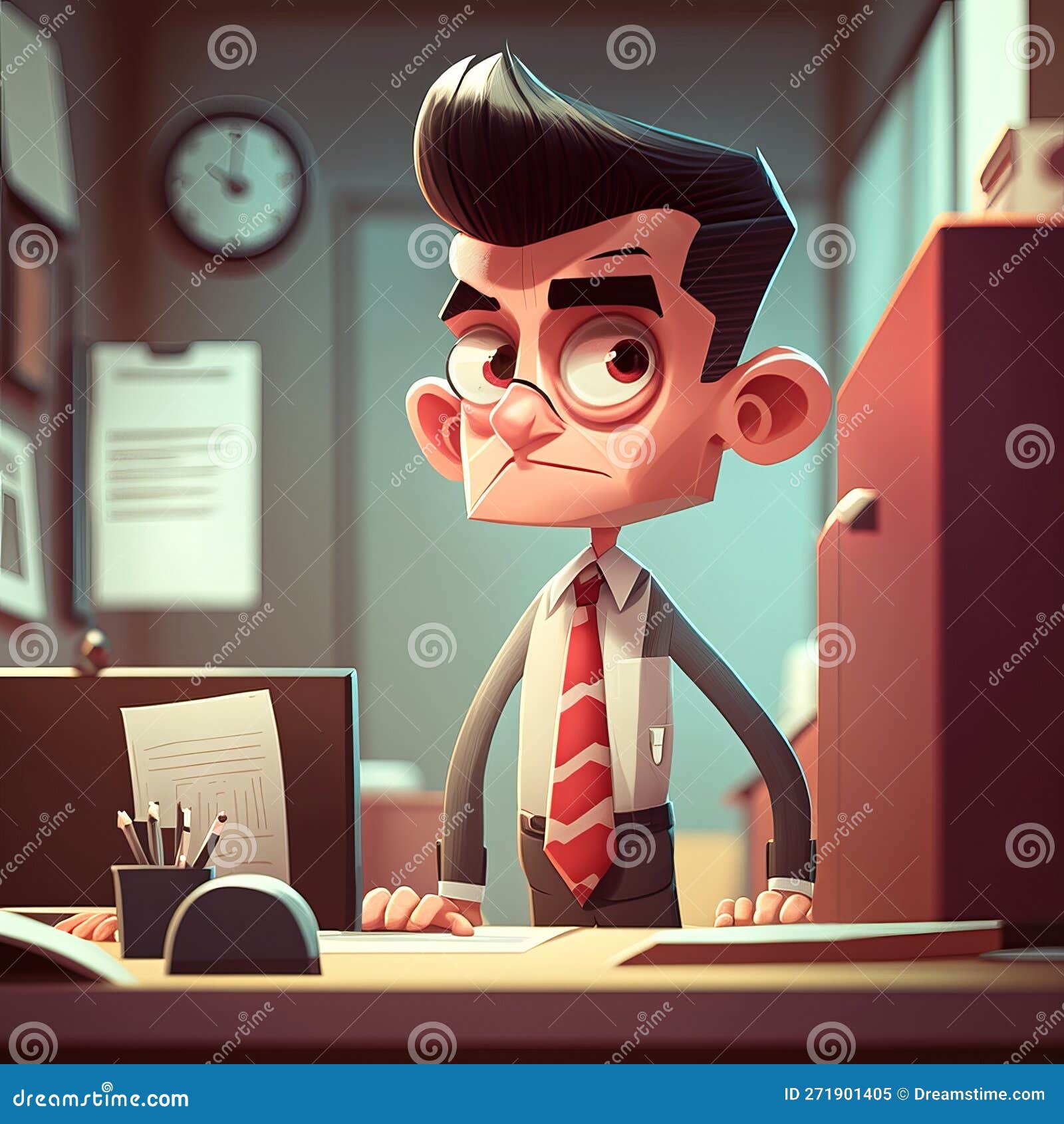 Character Office Sitting at the Table in the Office Cartoon Style ...