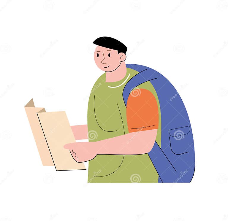 Character People with Backpack and Map Vector Illustration Stock Vector ...