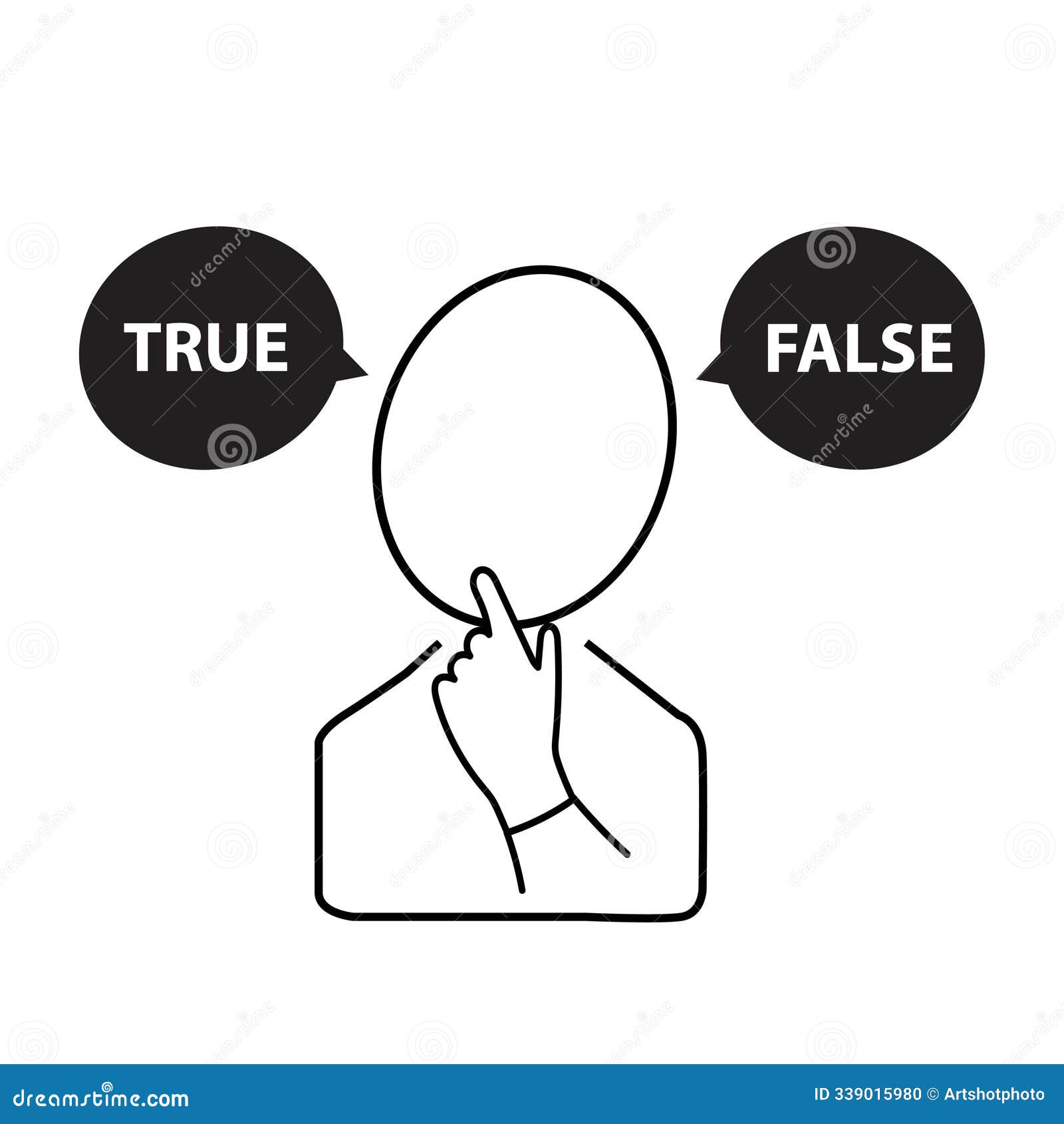 Character of a Person with Speech Bubbles with the Words True, False ...