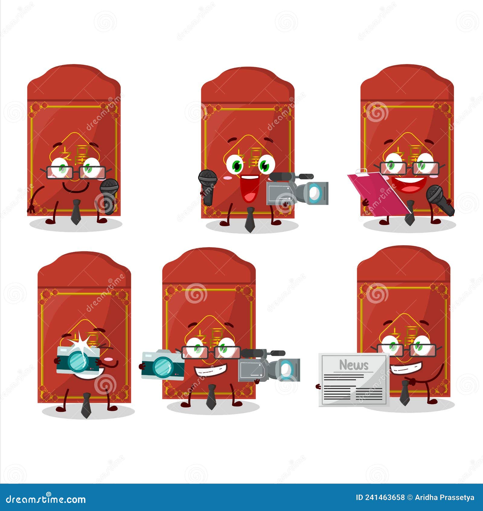 Character Reporter Red Packets Chinese Cute Mascot with Microphone ...