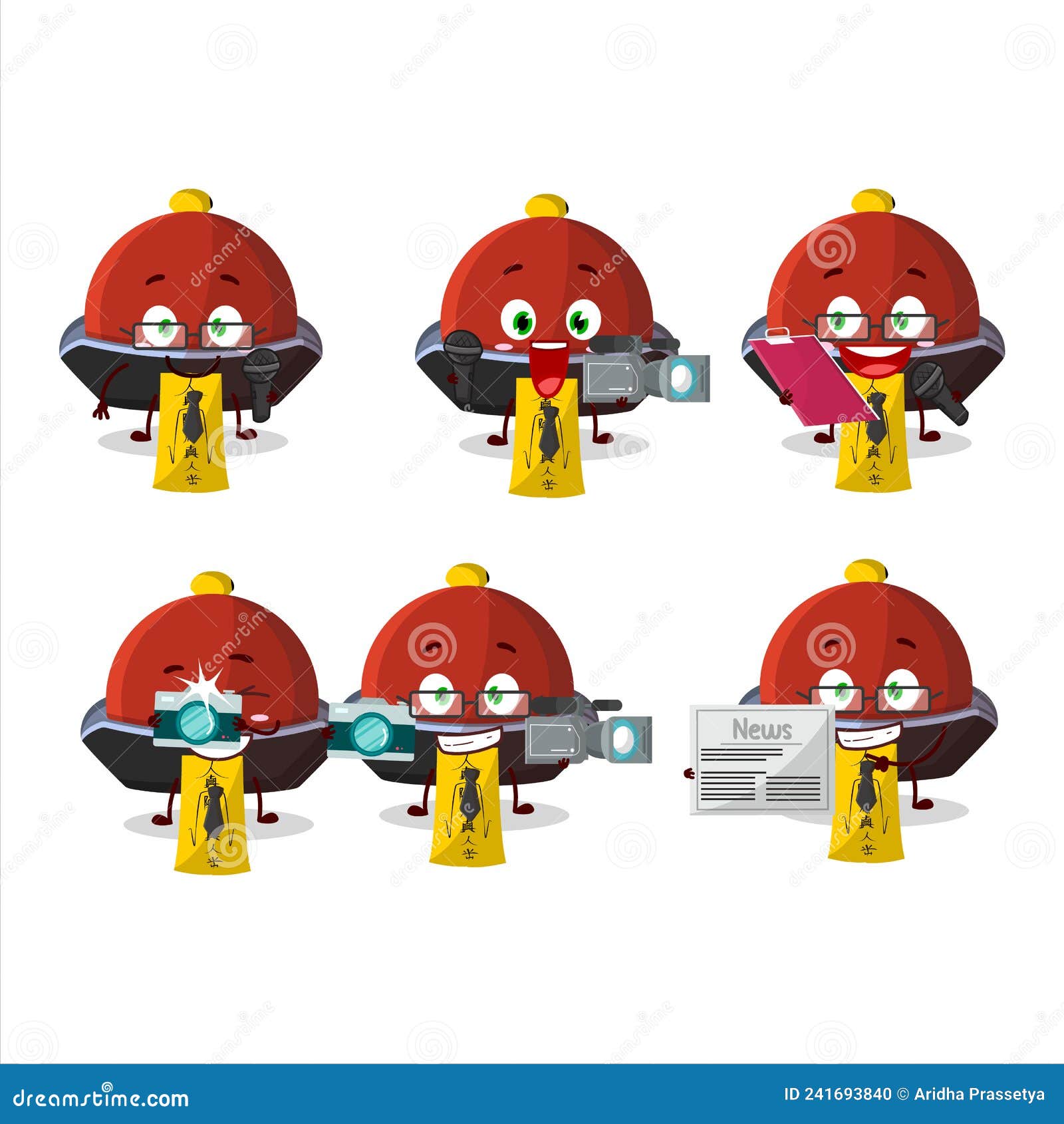 Character Reporter Red Vampire Hat Cute Mascot with Microphone Stock ...