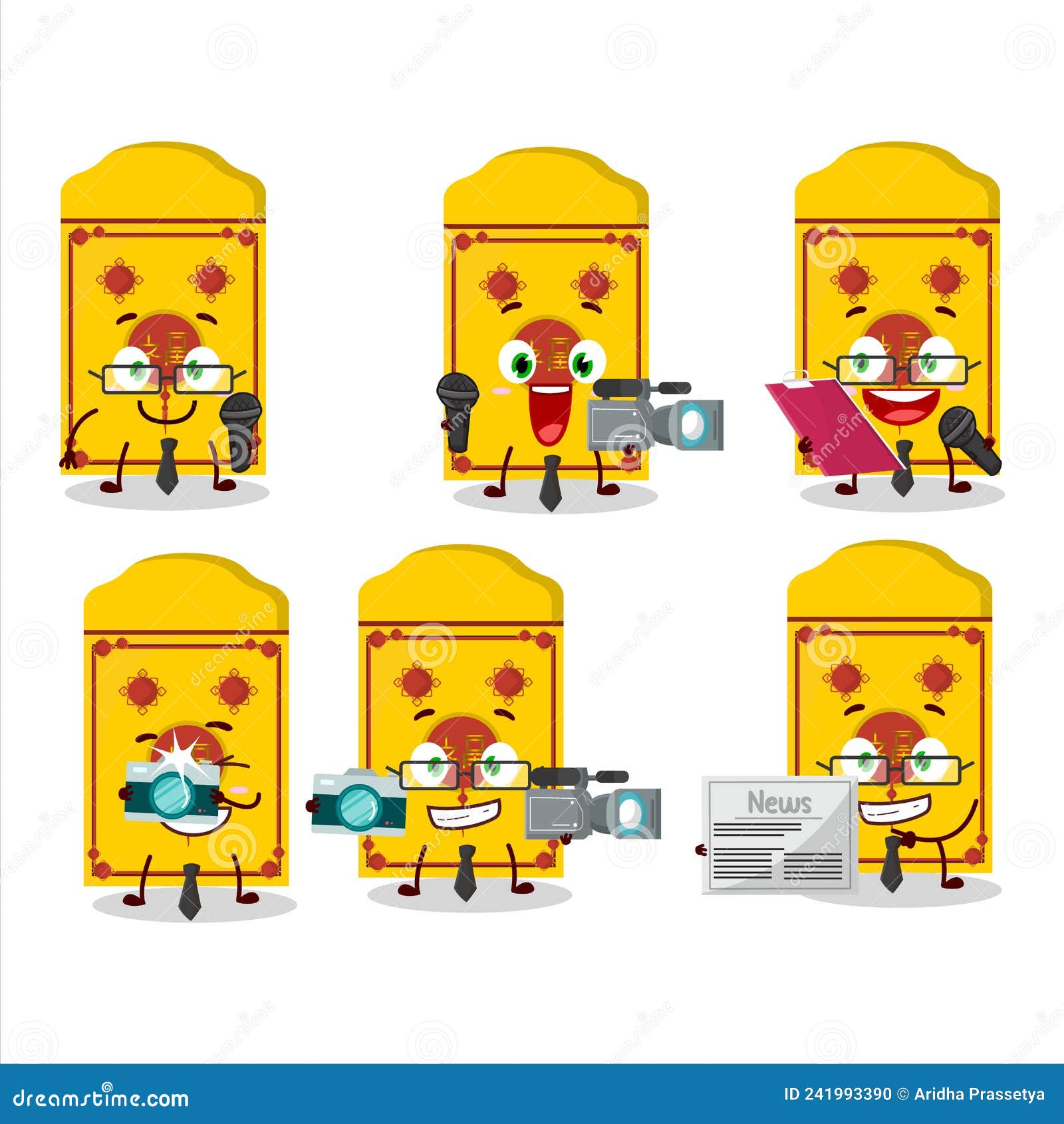 Character Reporter Yellow Packets Chinese Cute Mascot With Microphone ...