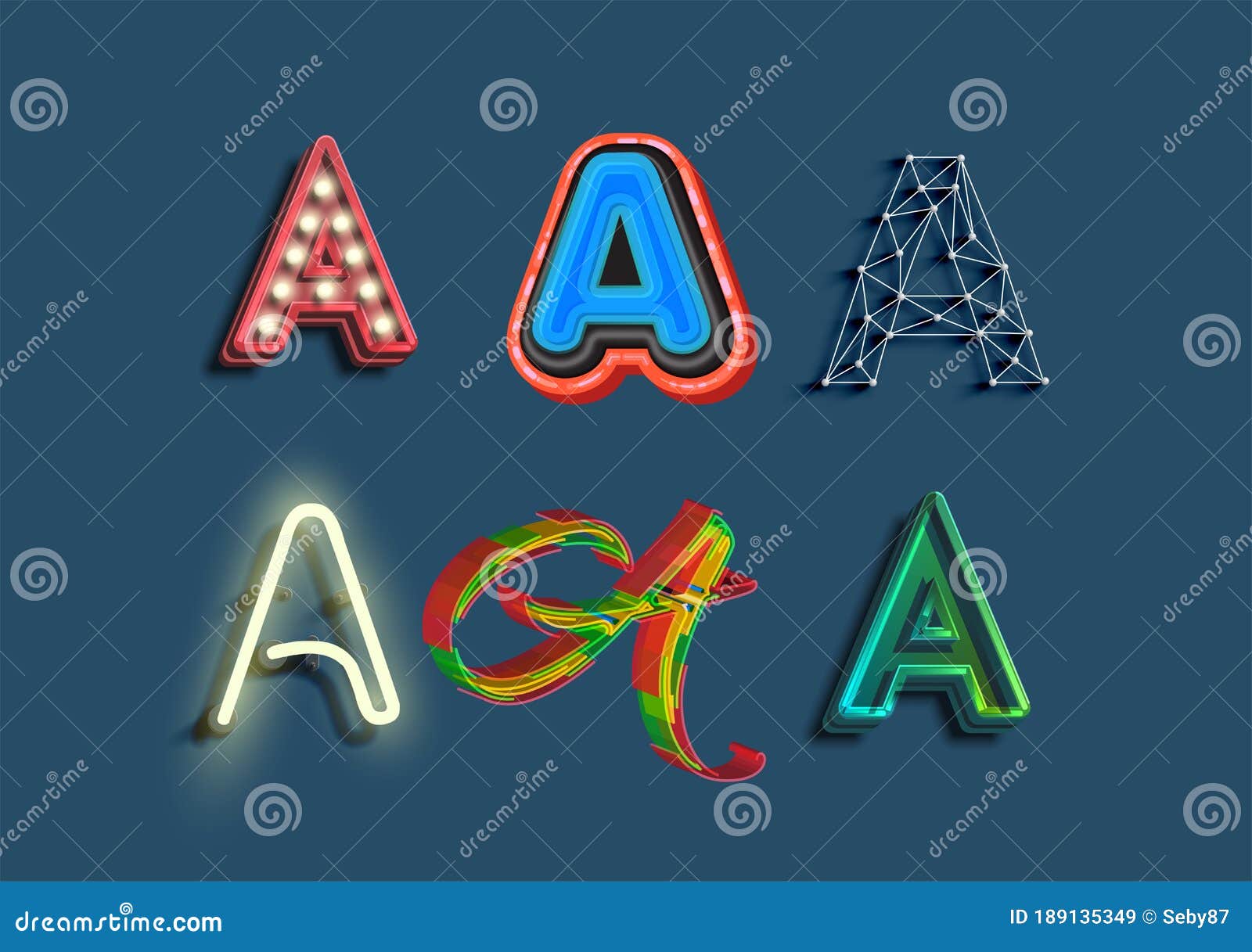 A Character Set of 6 Different Styled Font, Vector Stock Vector ...