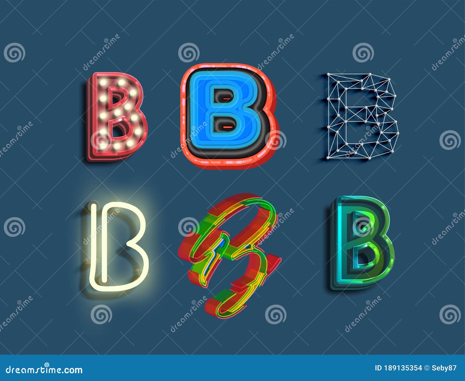 A Character Set of 6 Different Styled Font, Vector Stock Vector ...