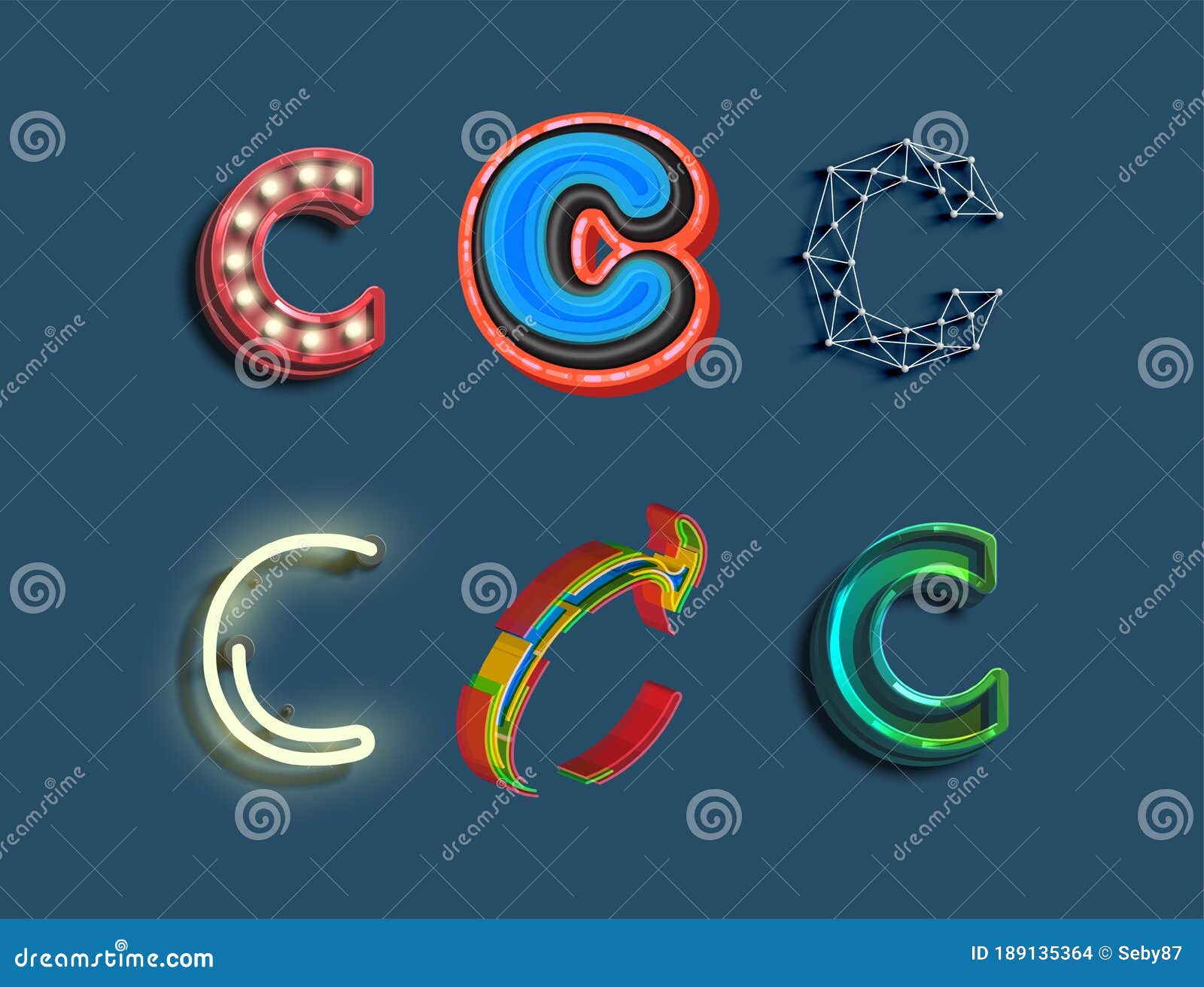 A Character Set of 6 Different Styled Font, Vector Stock Vector ...