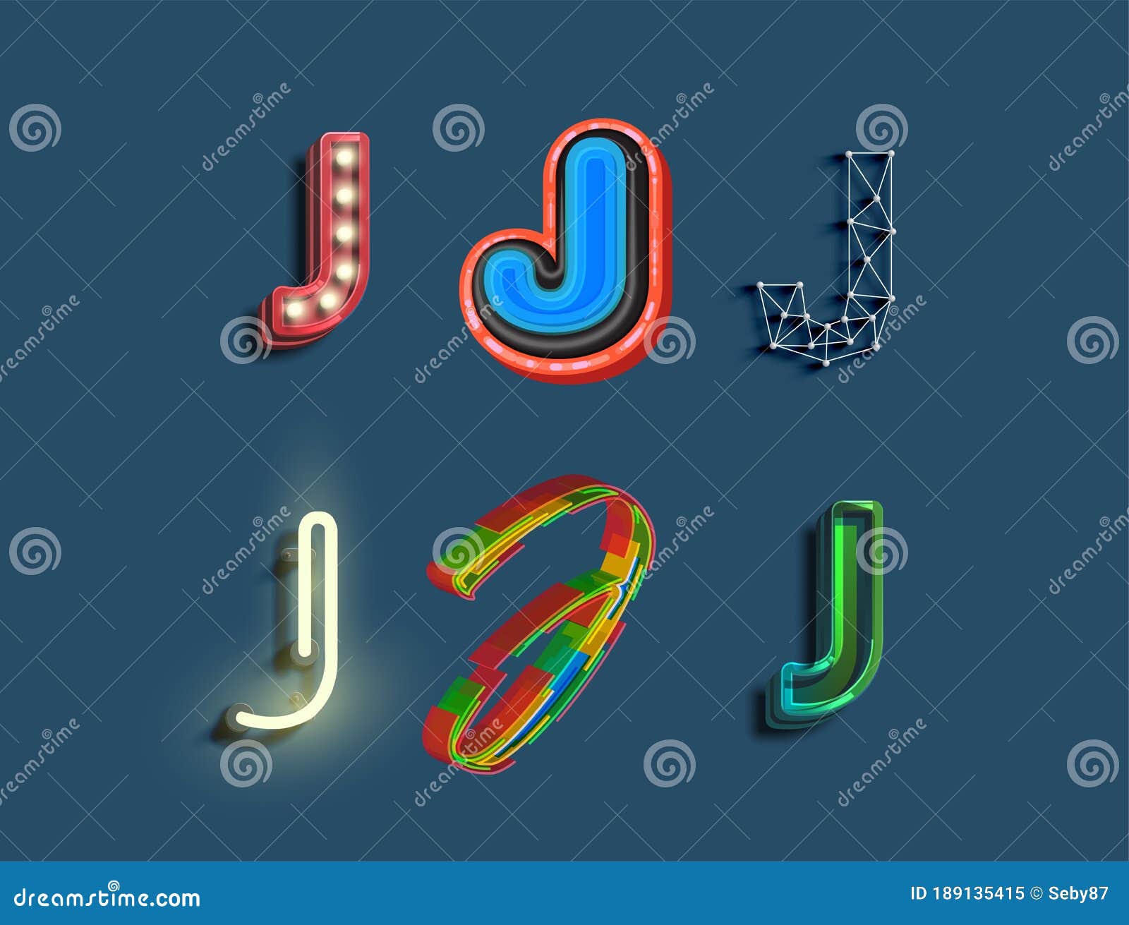 A Character Set of 6 Different Styled Font, Vector Stock Vector ...