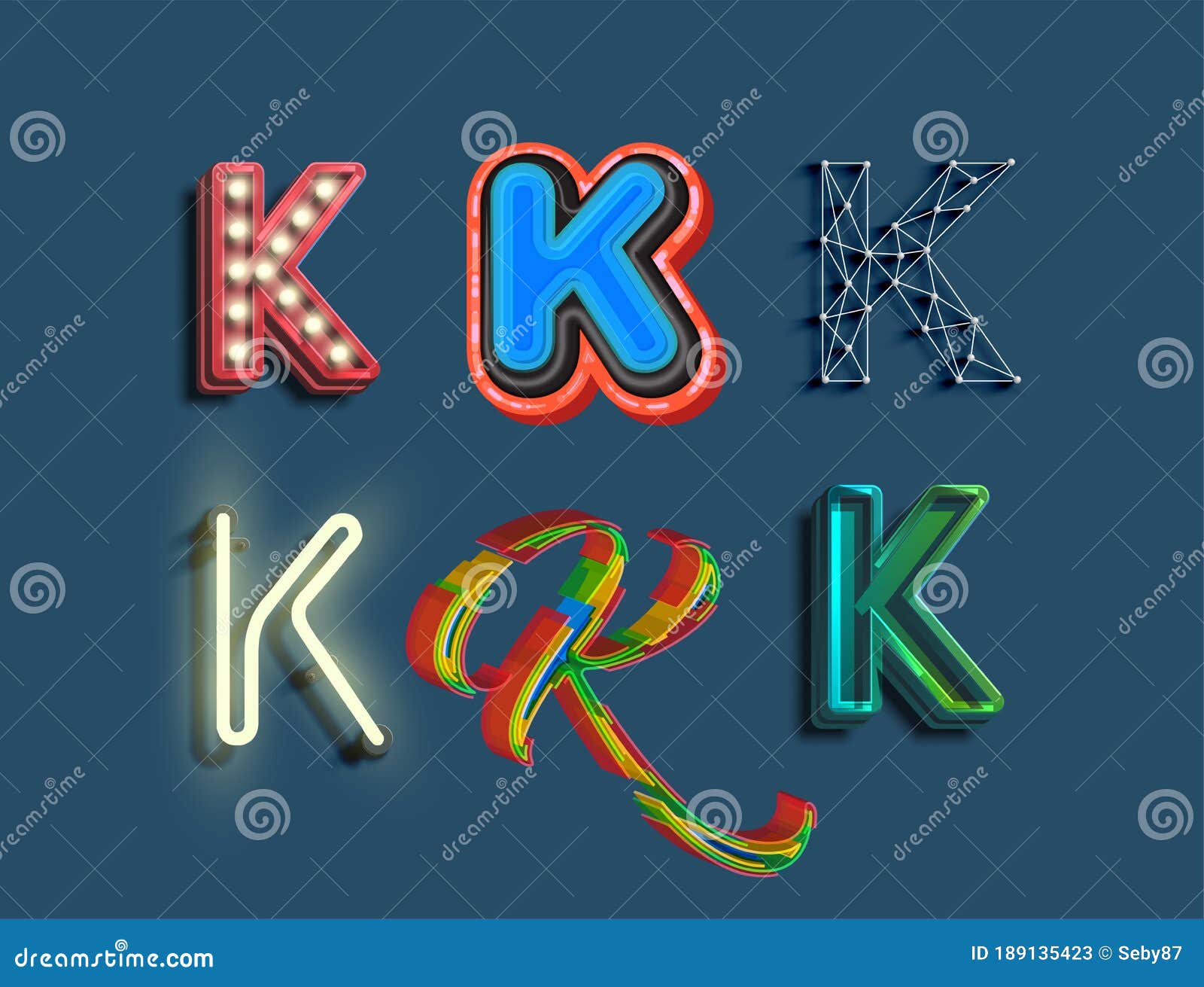 A Character Set of 6 Different Styled Font, Vector Stock Vector ...