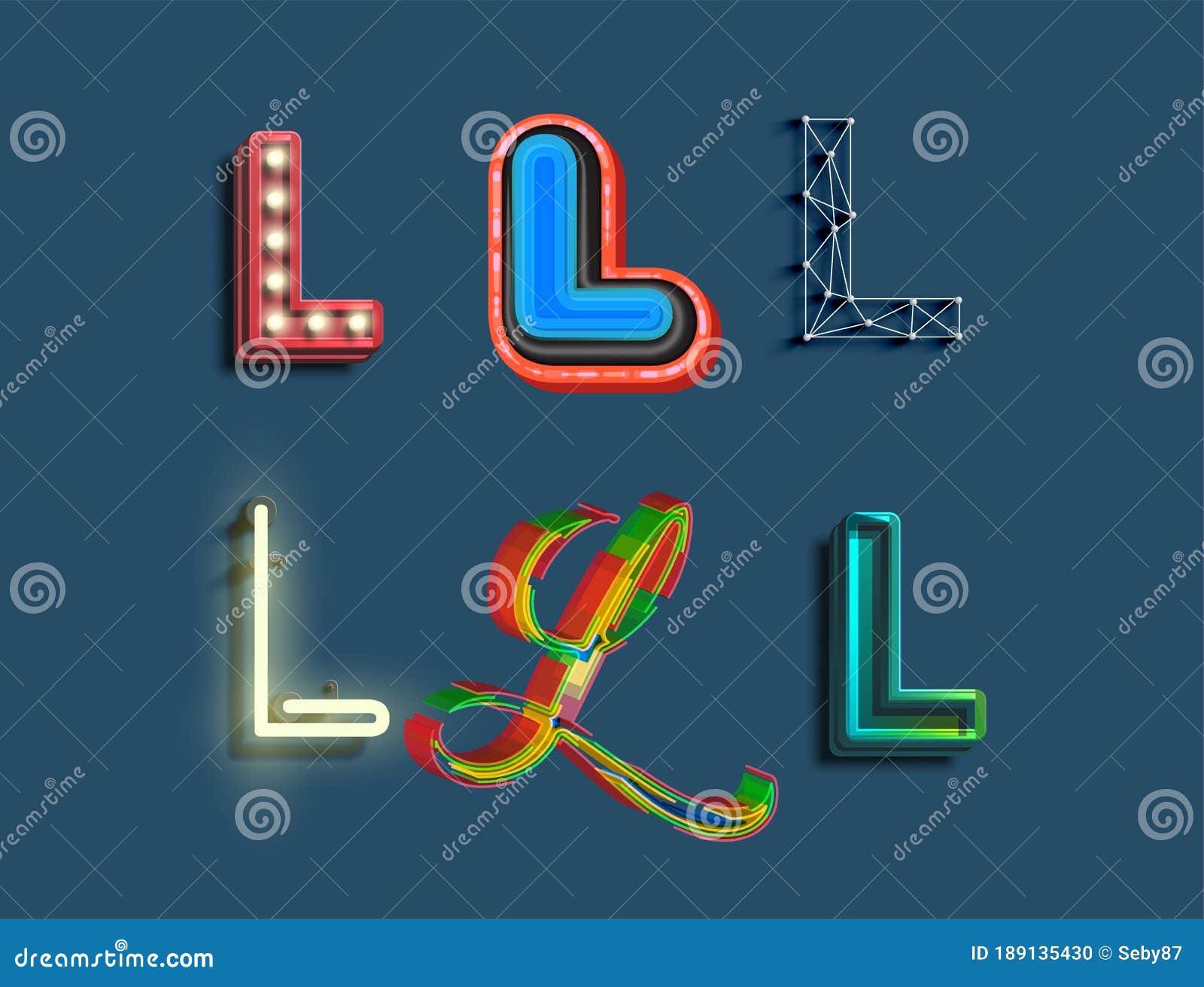 A Character Set of 6 Different Styled Font, Vector Stock Vector ...