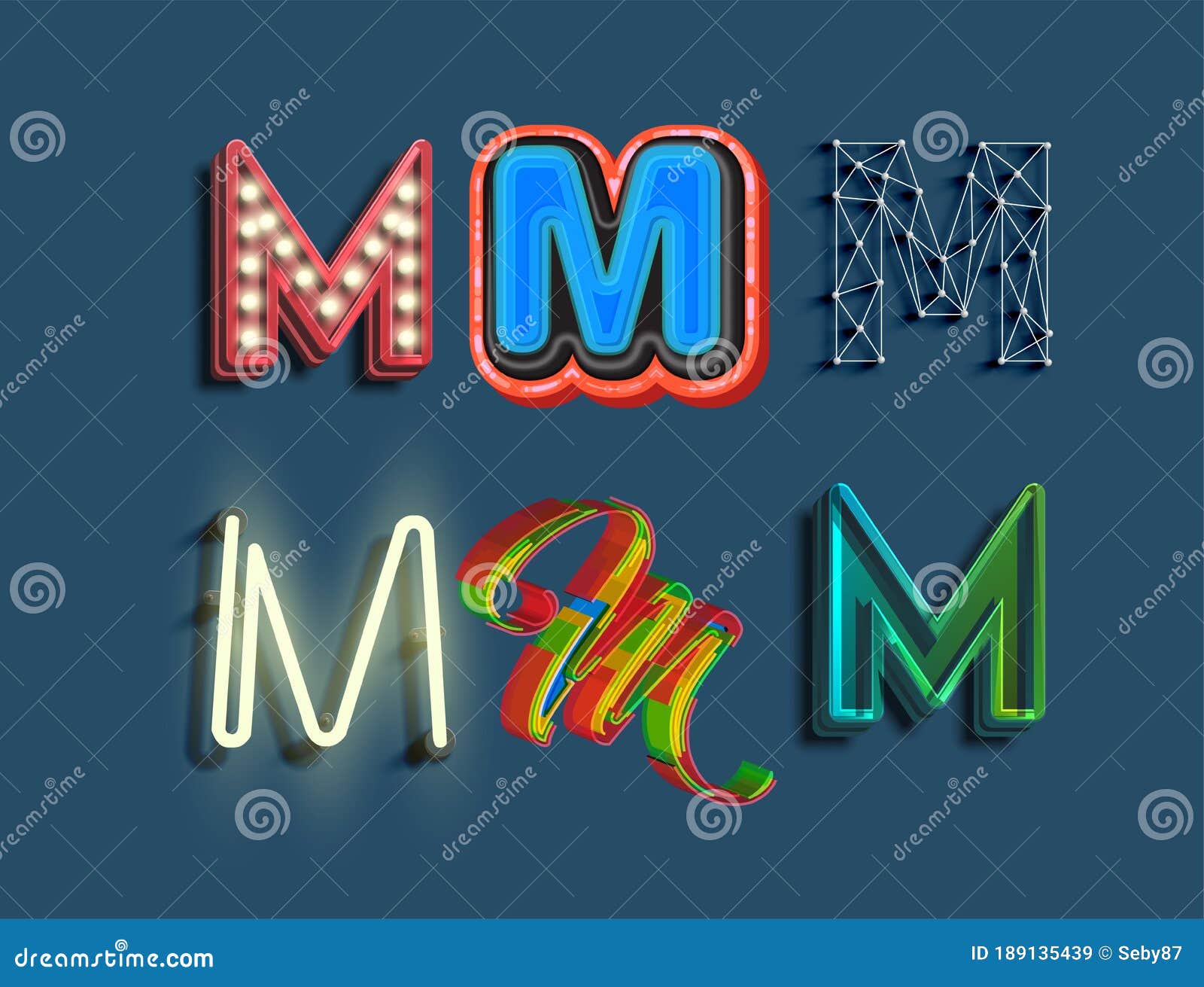 A Character Set of 6 Different Styled Font, Vector Stock Vector ...