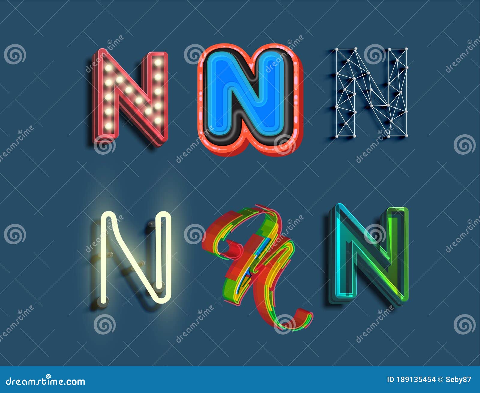 A Character Set of 6 Different Styled Font, Vector Stock Vector ...