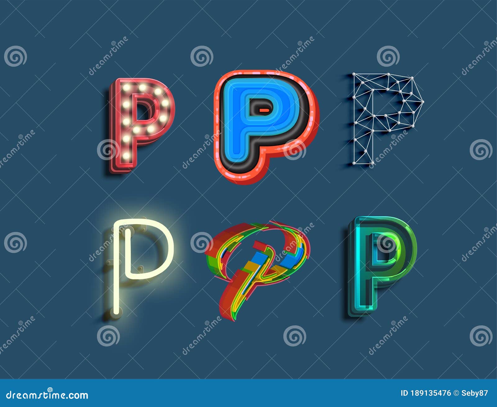 A Character Set of 6 Different Styled Font, Vector Stock Vector ...