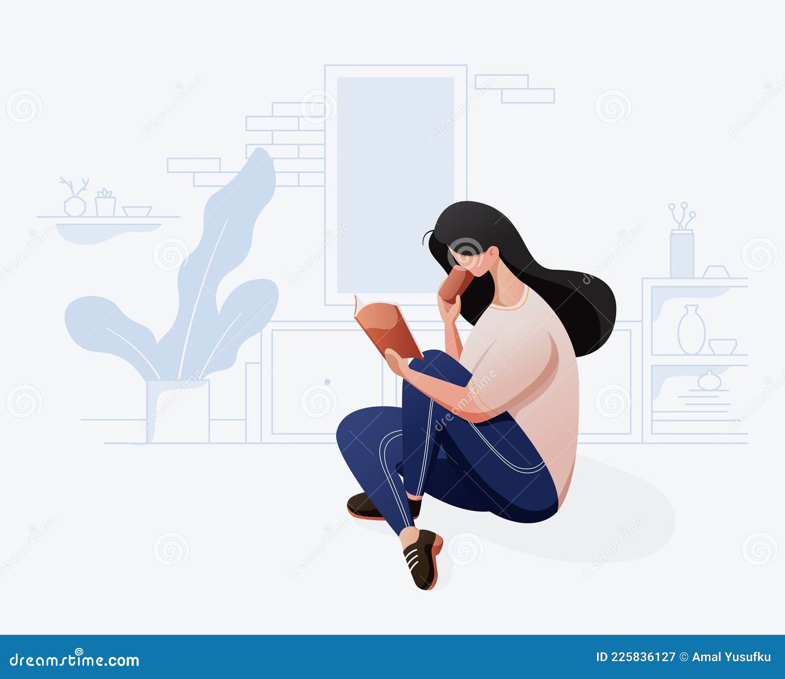 Character Simple Flat Design Back To School Study Stock Vector ...