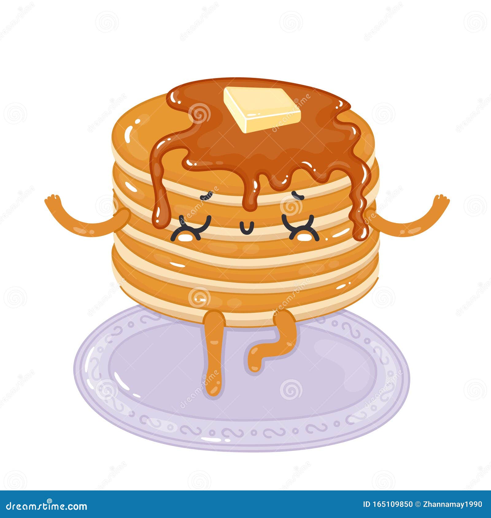 Character Stack of Pancakes with Maple Syrup and Butter Stock Vector ...