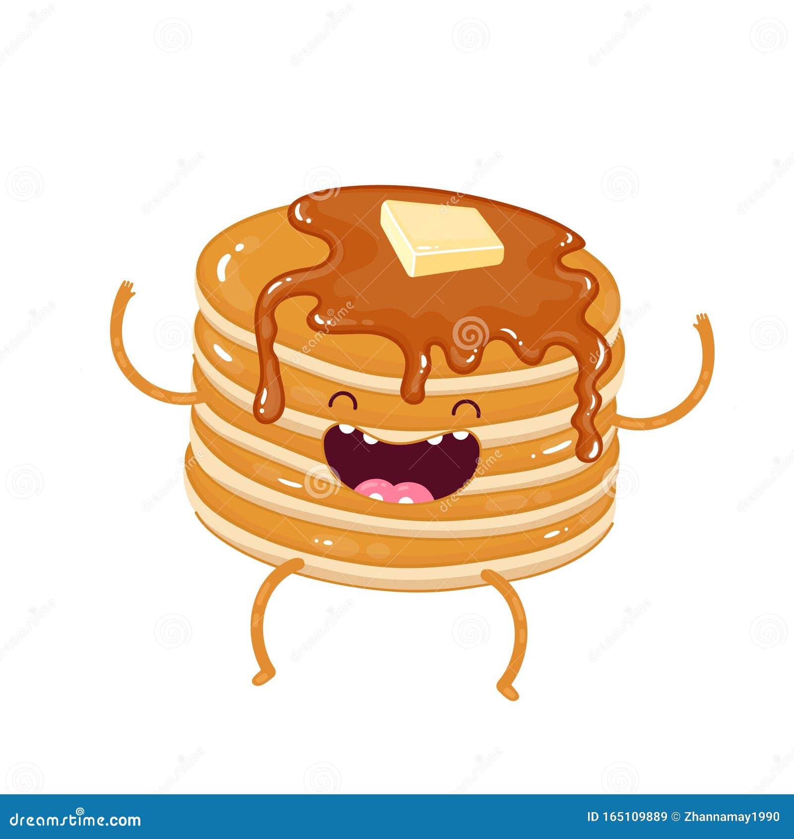 Character Stack of Pancakes with Maple Syrup and Butter Stock Vector ...