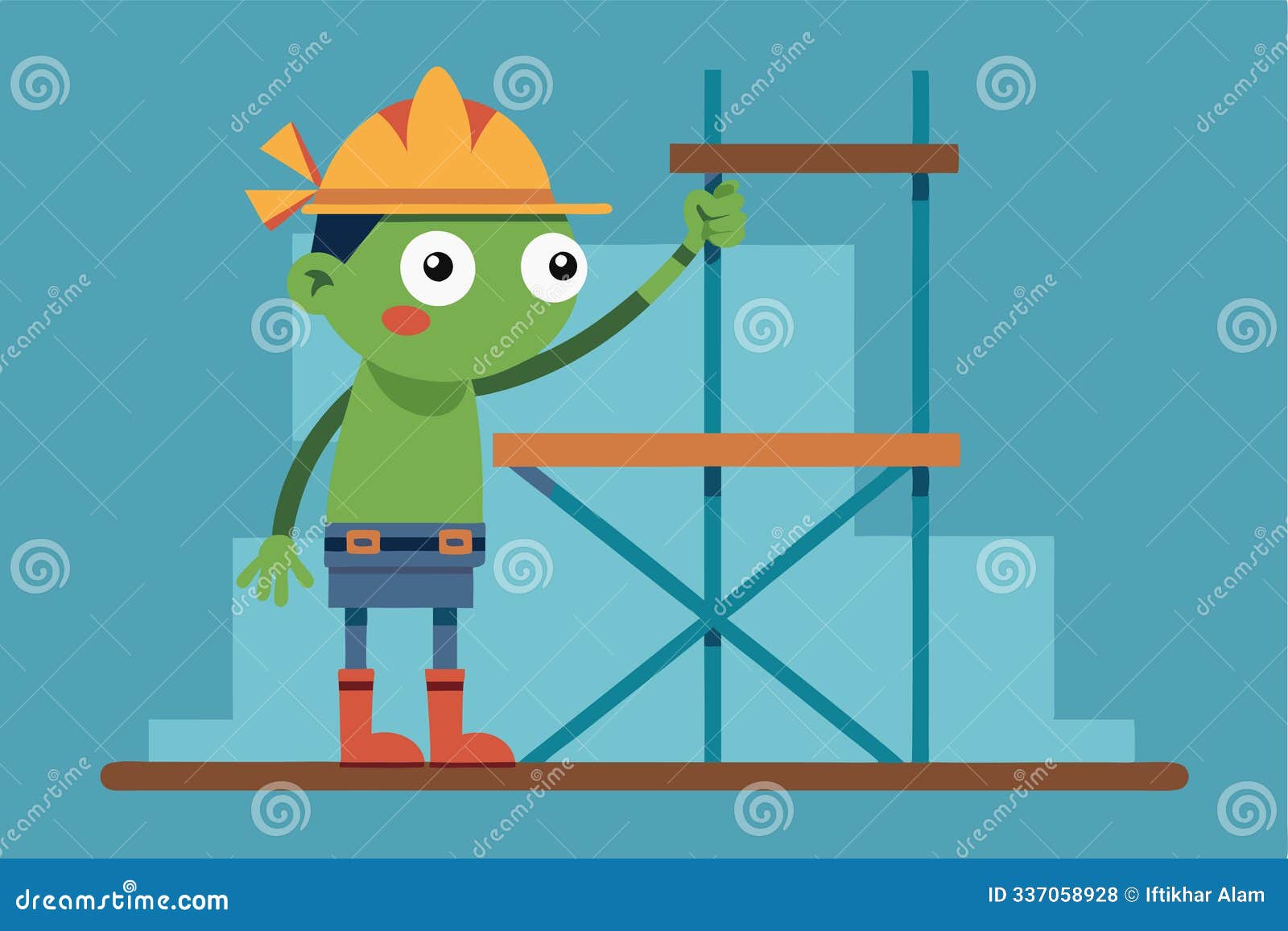 A Character Stands Confidently on a Scaffold Wearing a Hard Hat and ...