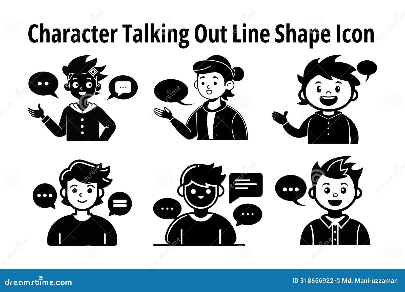 Character Talking Out Line Shape Icon Set. Stock Vector - Illustration ...