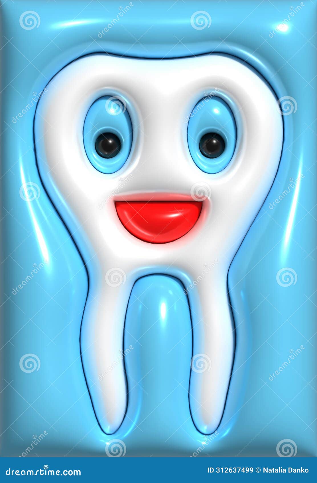 Character Tooth with a Smile on a Blue Background, 3D Illustration ...