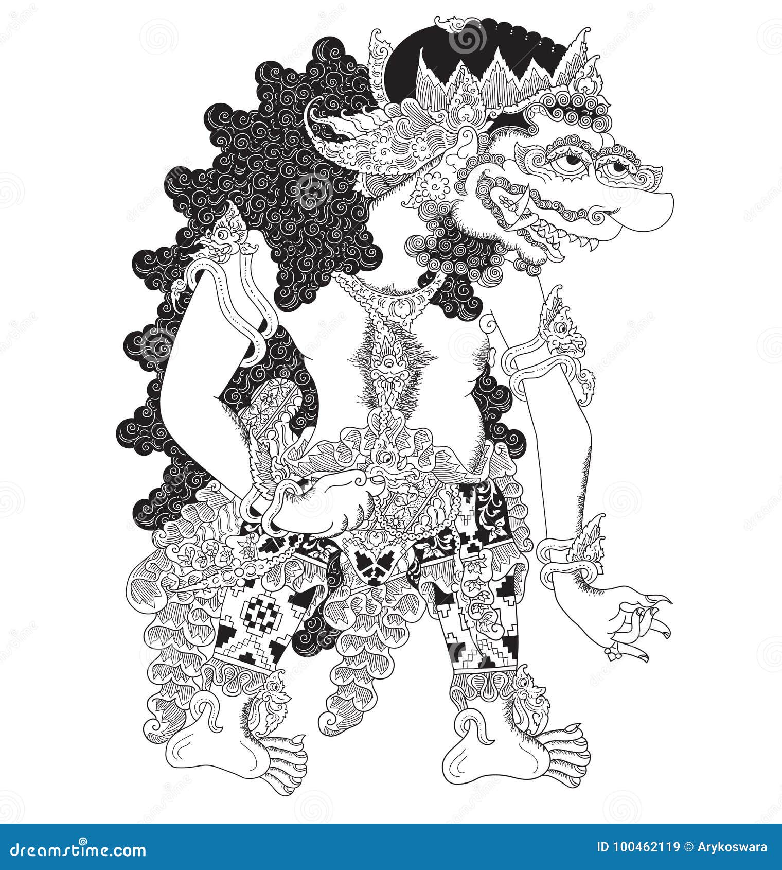 Wayang Dursasana Shadow Puppet Character Vector Illustration ...