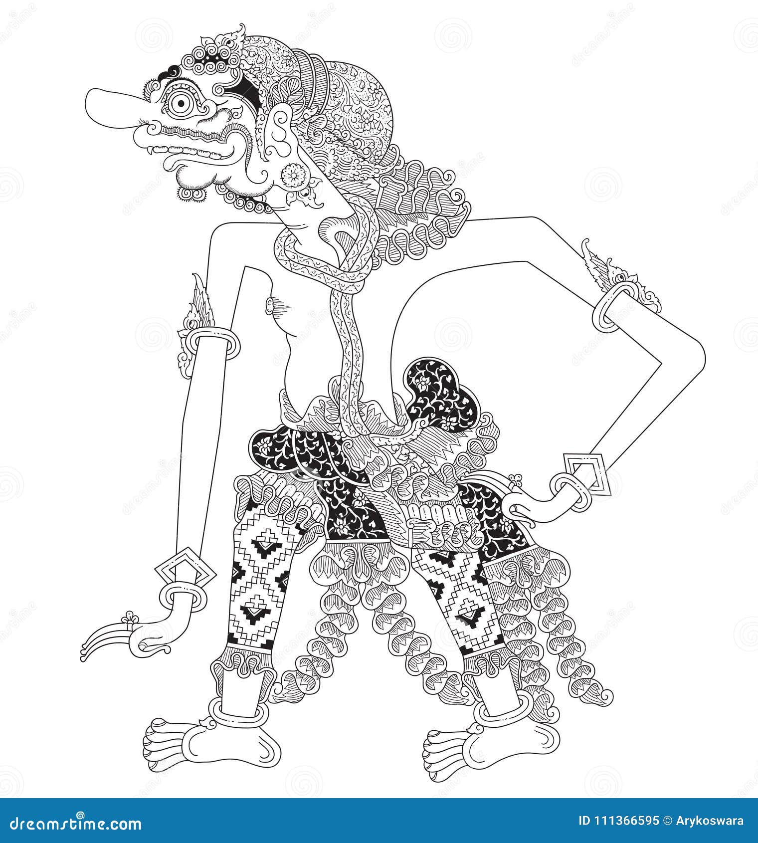 Wayang Kulit Bagong Character In Zentangle Style Cartoon Vector ...