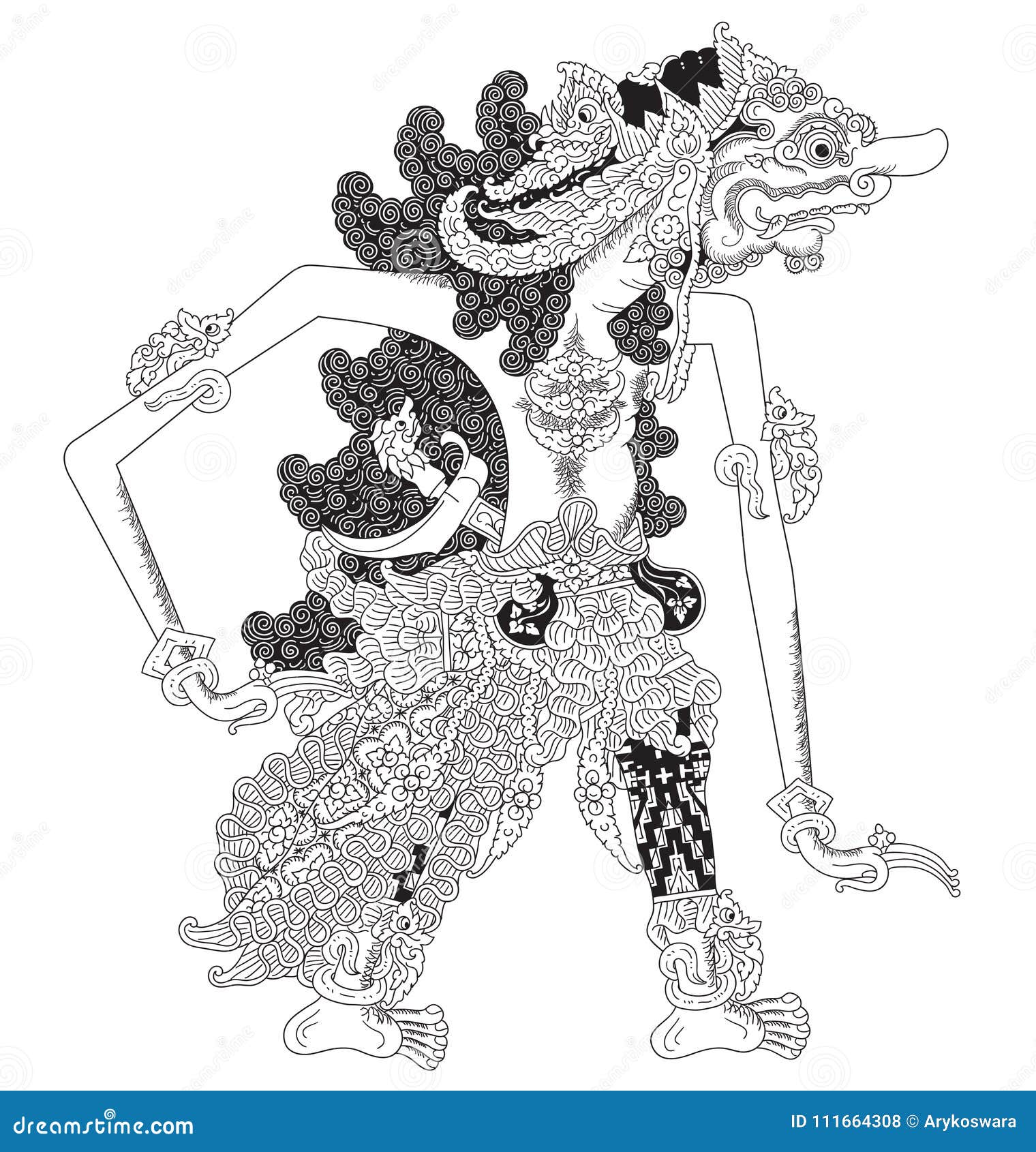 Wayang Dursasana Shadow Puppet Character Vector Illustration ...