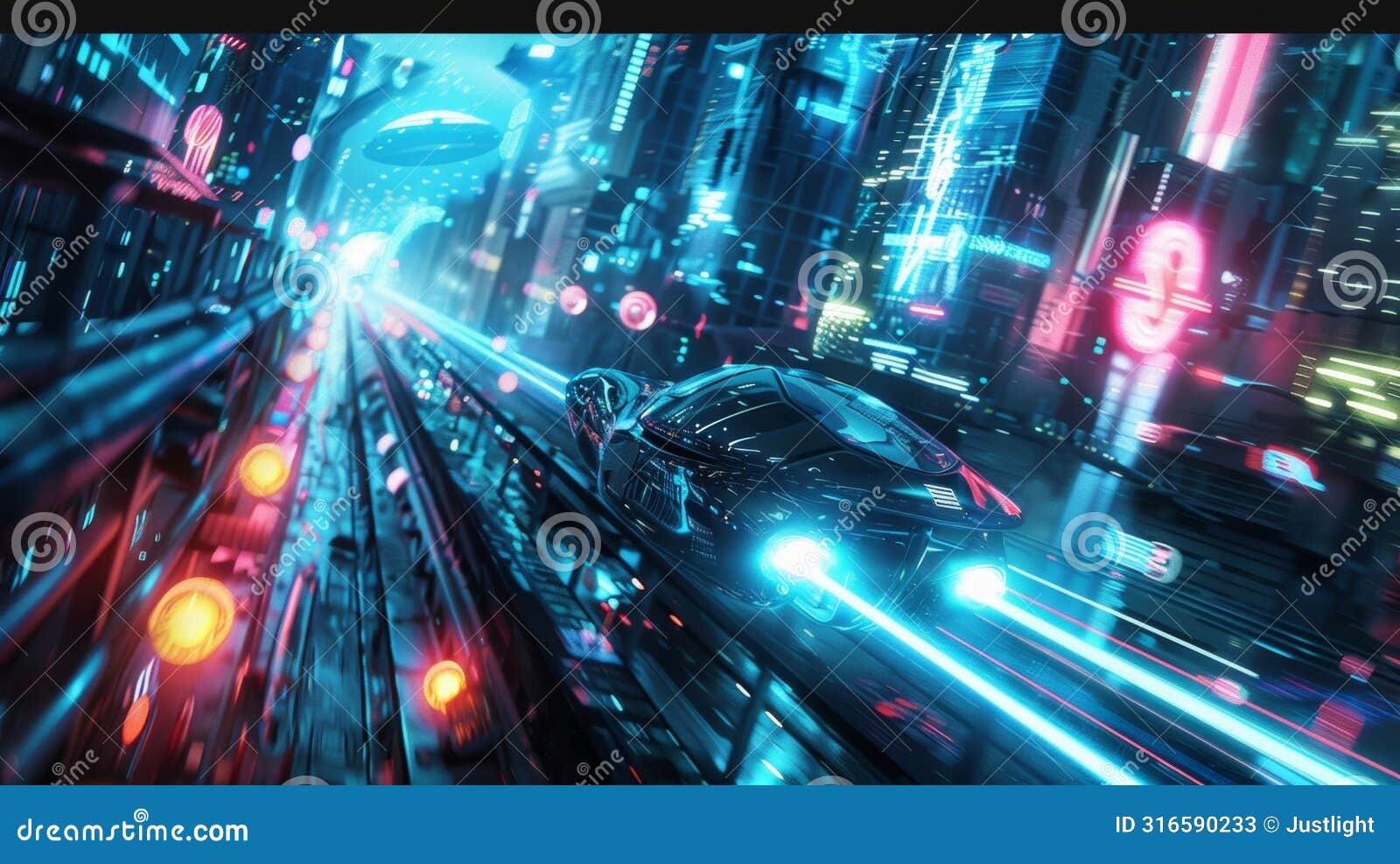 A Character Using a Thoughtcontrolled Vehicle Speeding through a ...