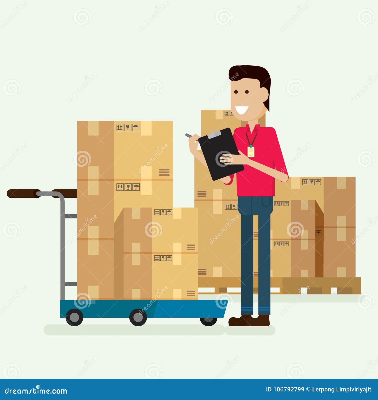Character Warehouse Worker Checking Goods. Illustration Vector Stock ... Character Warehouse Worker Checking Goods. Illustration Vector Stock ...