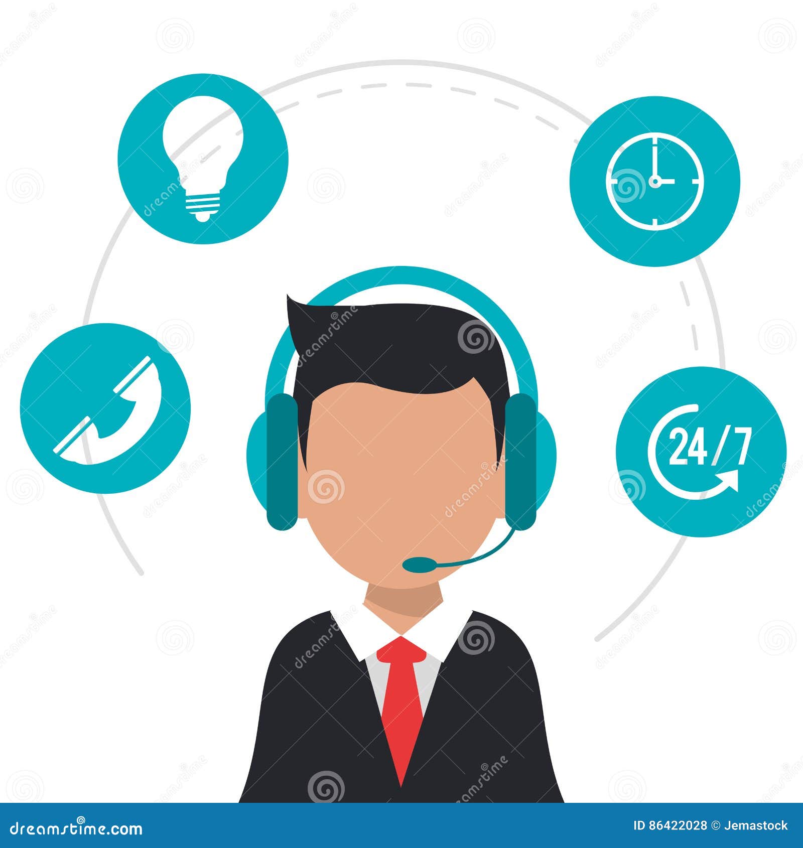 Character Wearing Headset Call Center Icons Stock Vector - Illustration ...