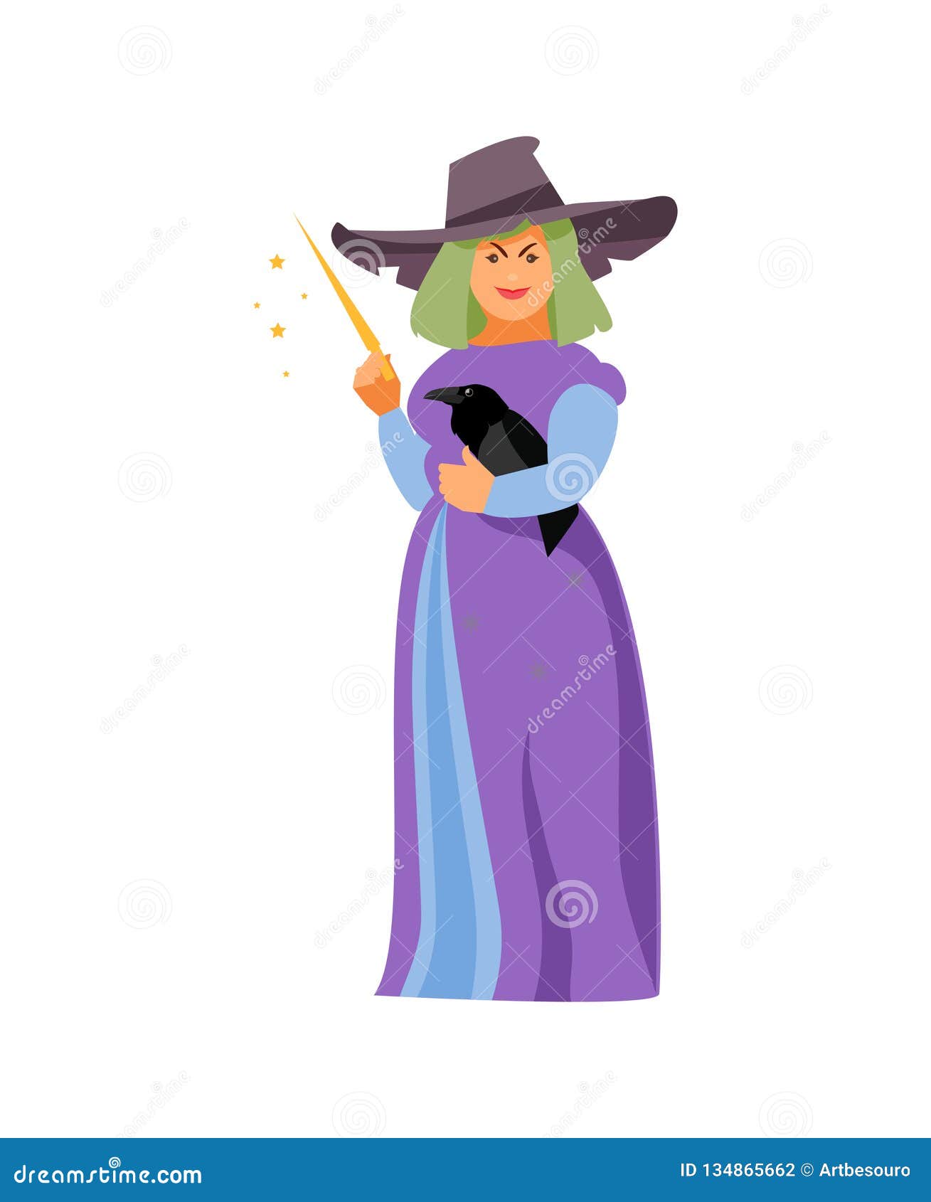 Witch with Raven vector stock vector. Illustration of isolated - 134865662