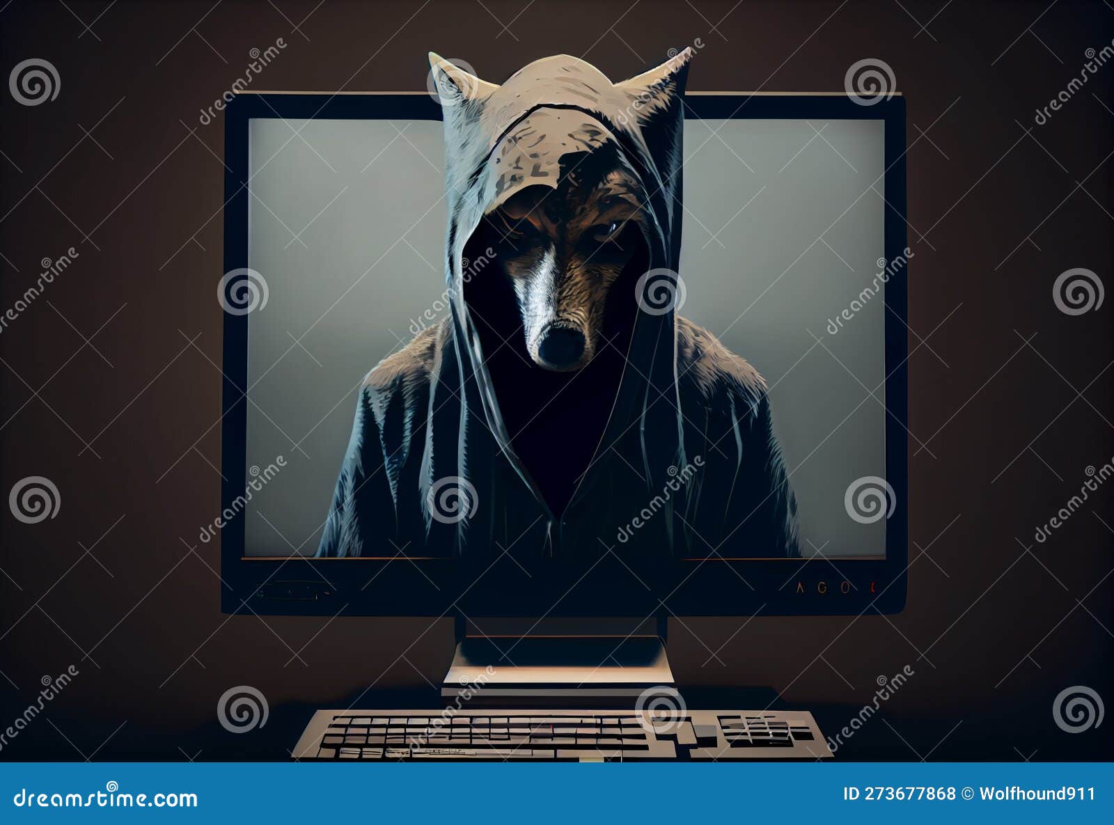 Wolf Head Behind a Computer Screen To Symbolize a Predator. Generate Ai ...