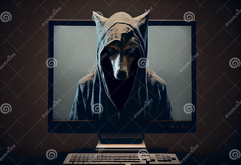 Wolf Head Behind a Computer Screen To Symbolize a Predator. Generate Ai ...