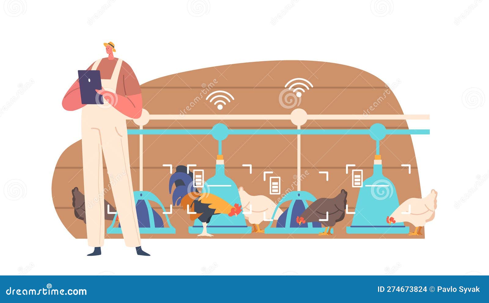 Smart Chicken Farm, Flat Vector Illustration. Poultry Farm Automation ...