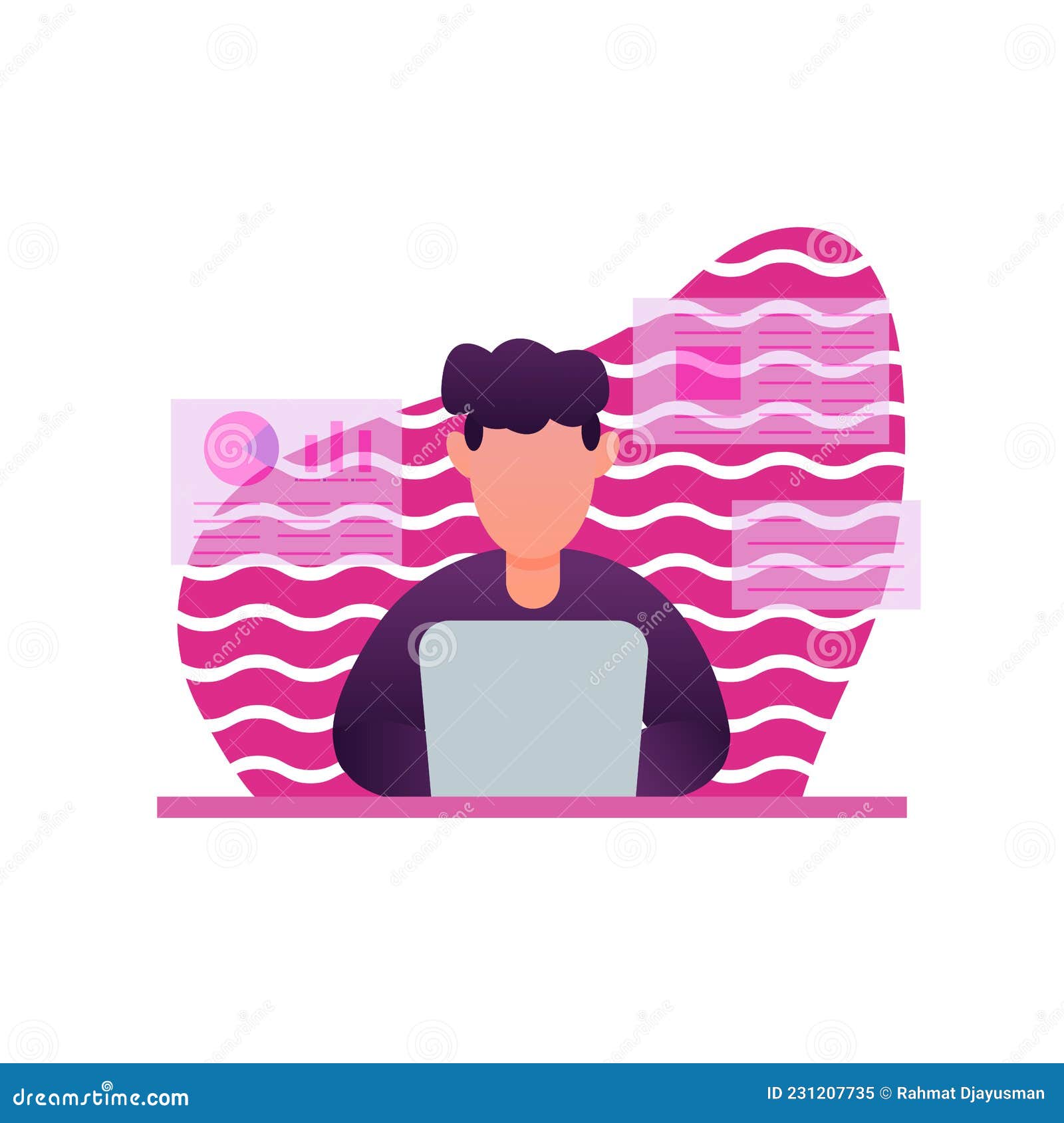 Character Working on Computer Stock Vector - Illustration of desk ...
