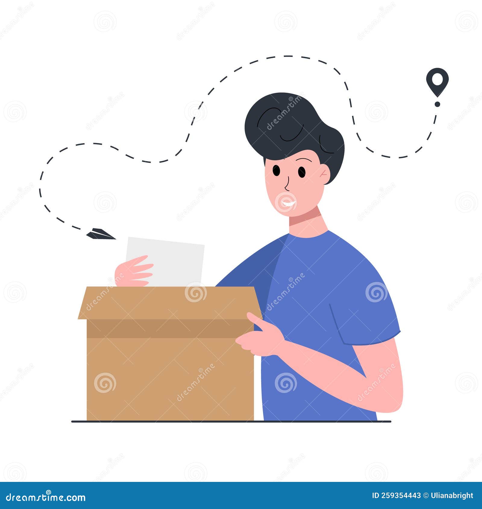 The Character of a Young Guy Unpacks the Package. Vector Illustration ...